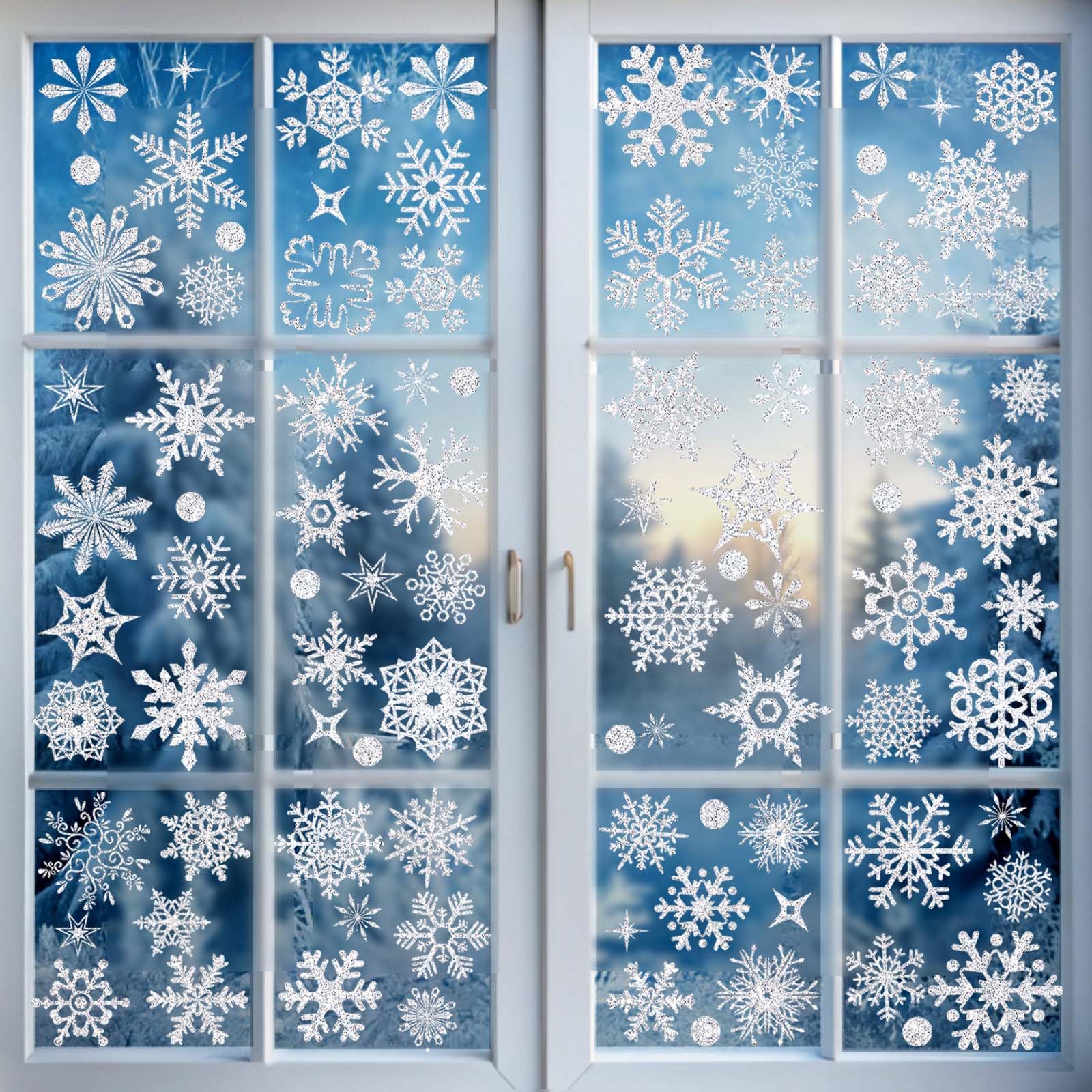 Amazon.com: Glitter Snowflakes Window Clings for Glass Windows - 9 ...
