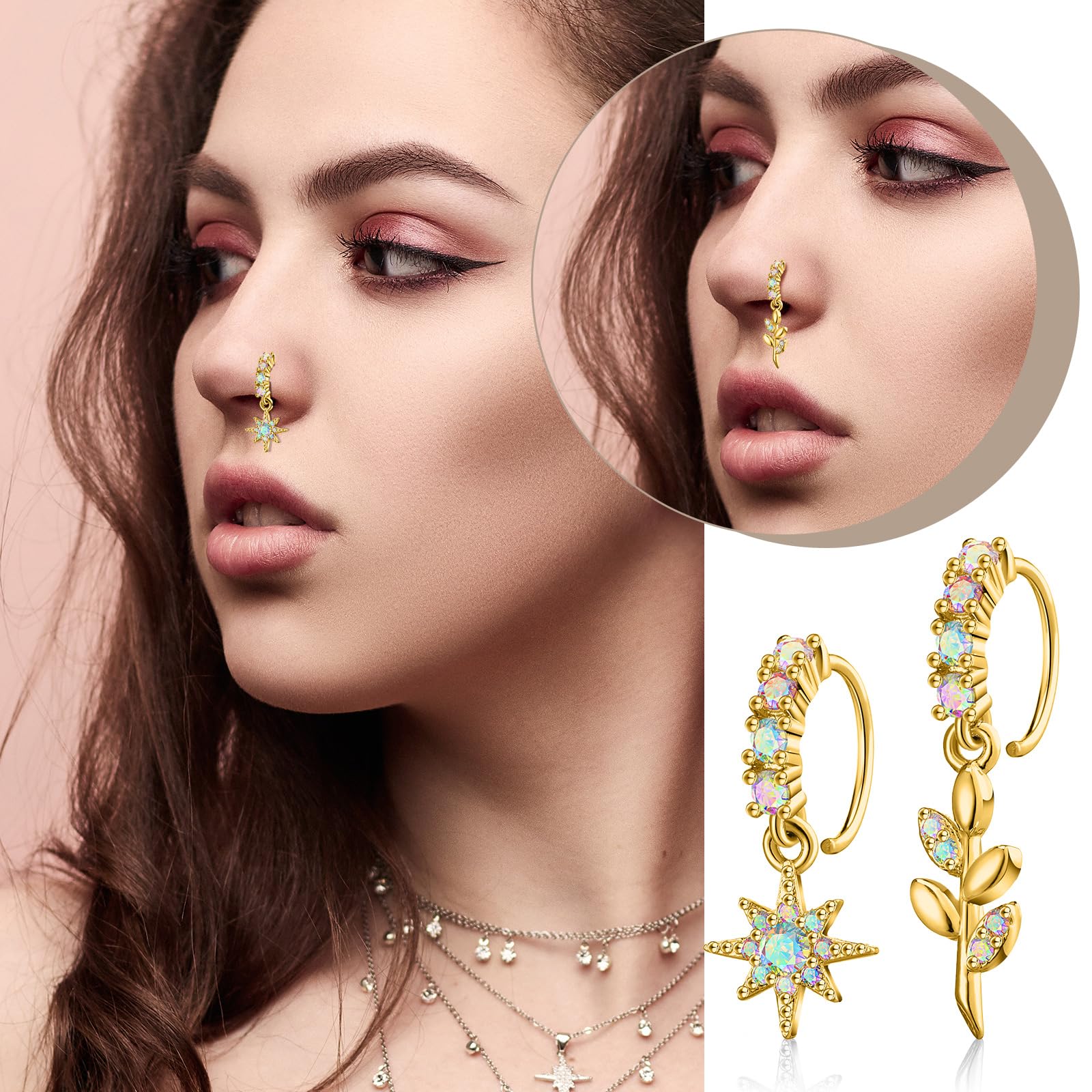 Snapklik.com : Bonuci 18 Pcs Dangle Nose Ring L Shaped Dangling Stud ...