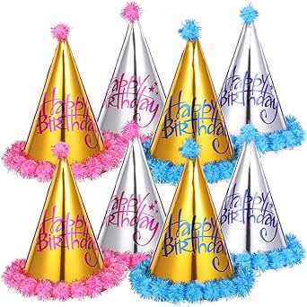 Amazon.com: Alasum Birthday Party Cone Hats, 8pcs Kids Happy Birthday ...