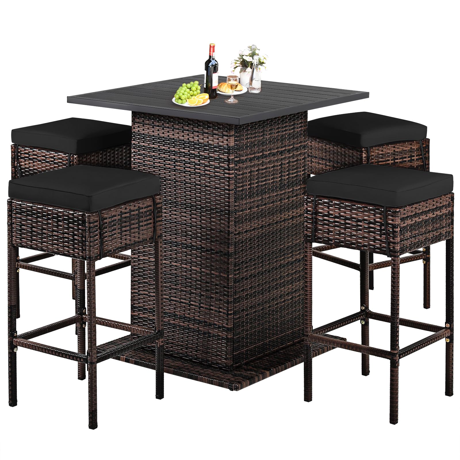 Amazon.com: HAPPYGRILL 5 Pieces Rattan Bar Set, Outdoor Wicker Bar ...