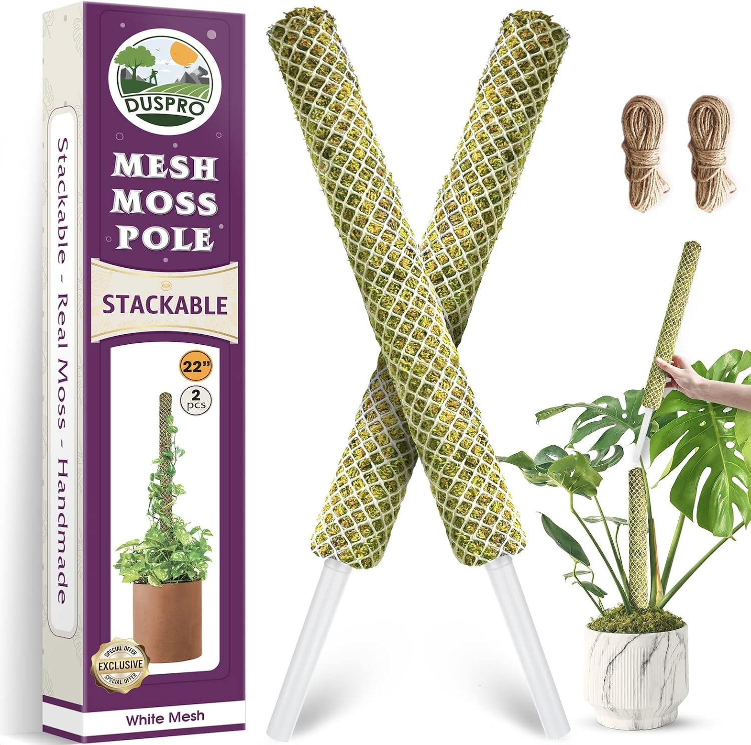 Duspro 2 Pack 96cm Stackable Mesh Moss Pole For Plants Monstera ...