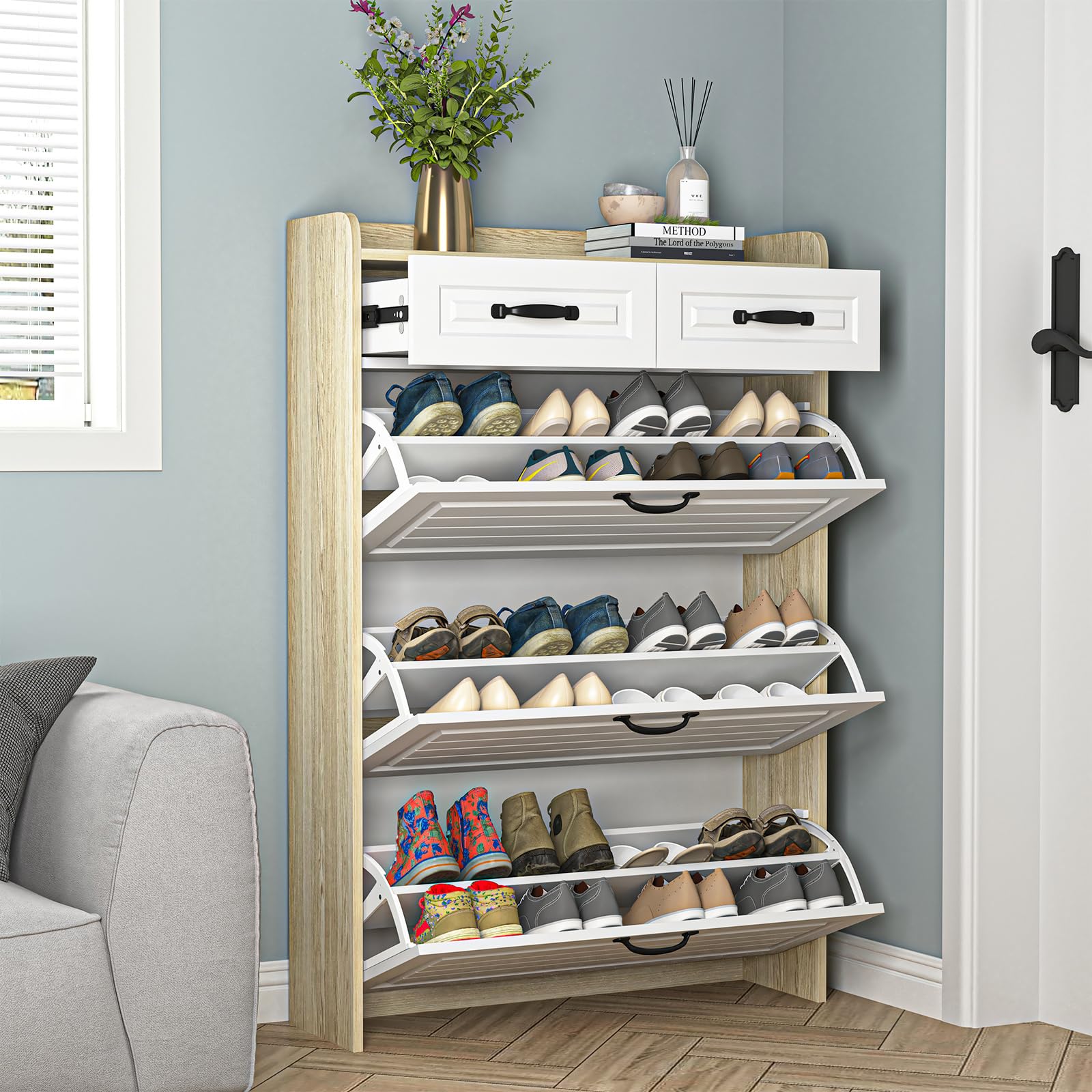 Amazon.com: Vibe & Dine Shoe Storage Cabinet with 3 Flip Drawers & 2 ...