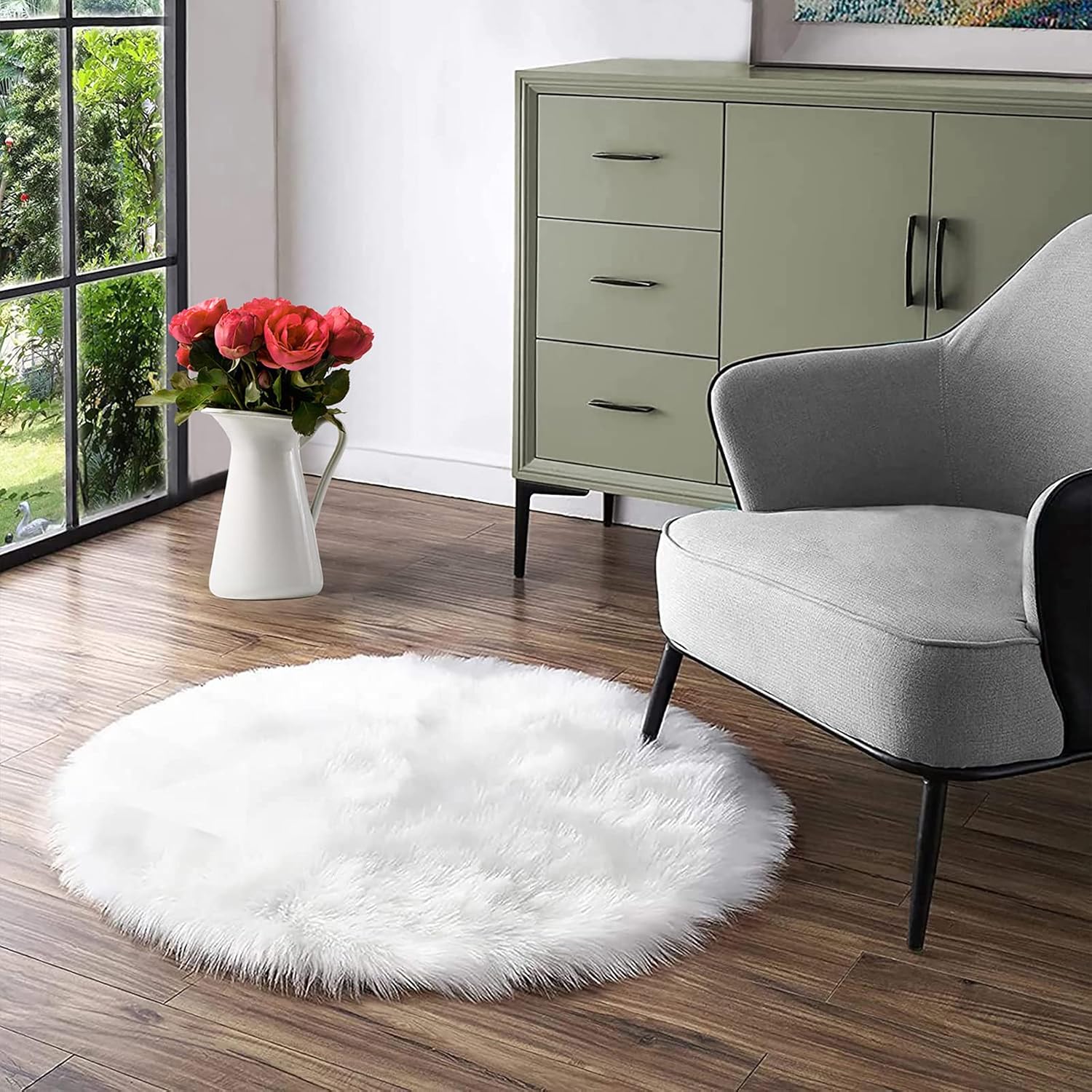 Amazon.com: TENNOLA White Round Rugs for Bedroom, Fluffy Circle Rug 3 ...