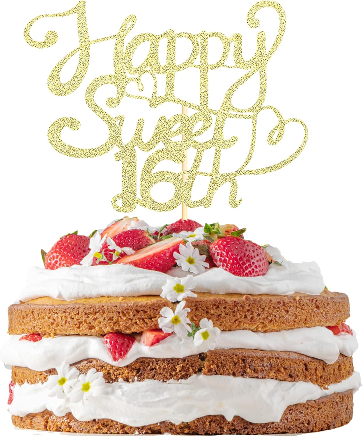 Amazon.com: Sotpot Gold Glitter Happy Sweet 16 Cake Topper, Hello 16 ...