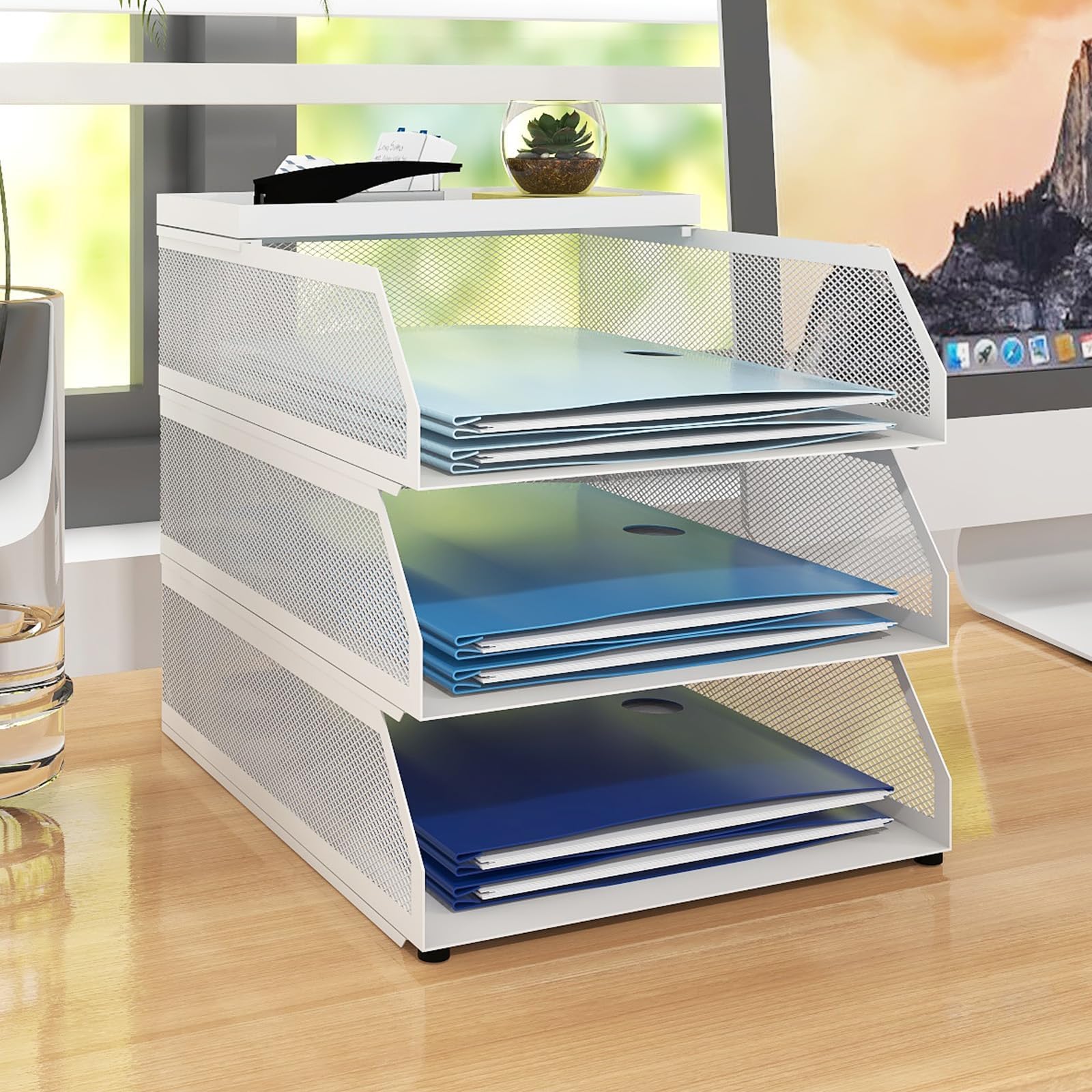 Amazon.com: Natwind 3-Tier Stackable Paper Tray, Metal Mesh Desktop ...