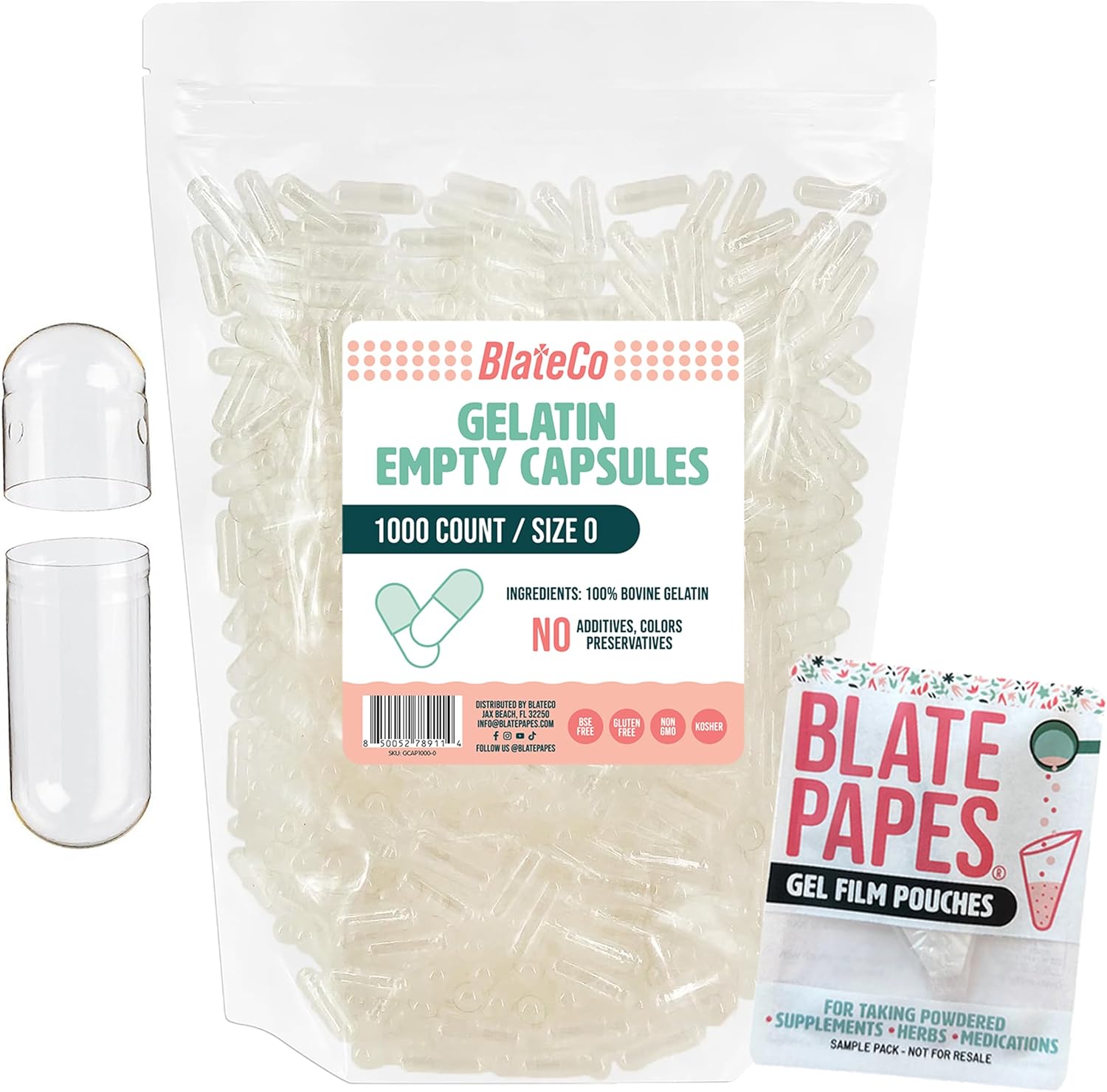 Amazon.com : BlateCo Premium Size 0 Empty Gelatin Capsules, 1000 Count ...
