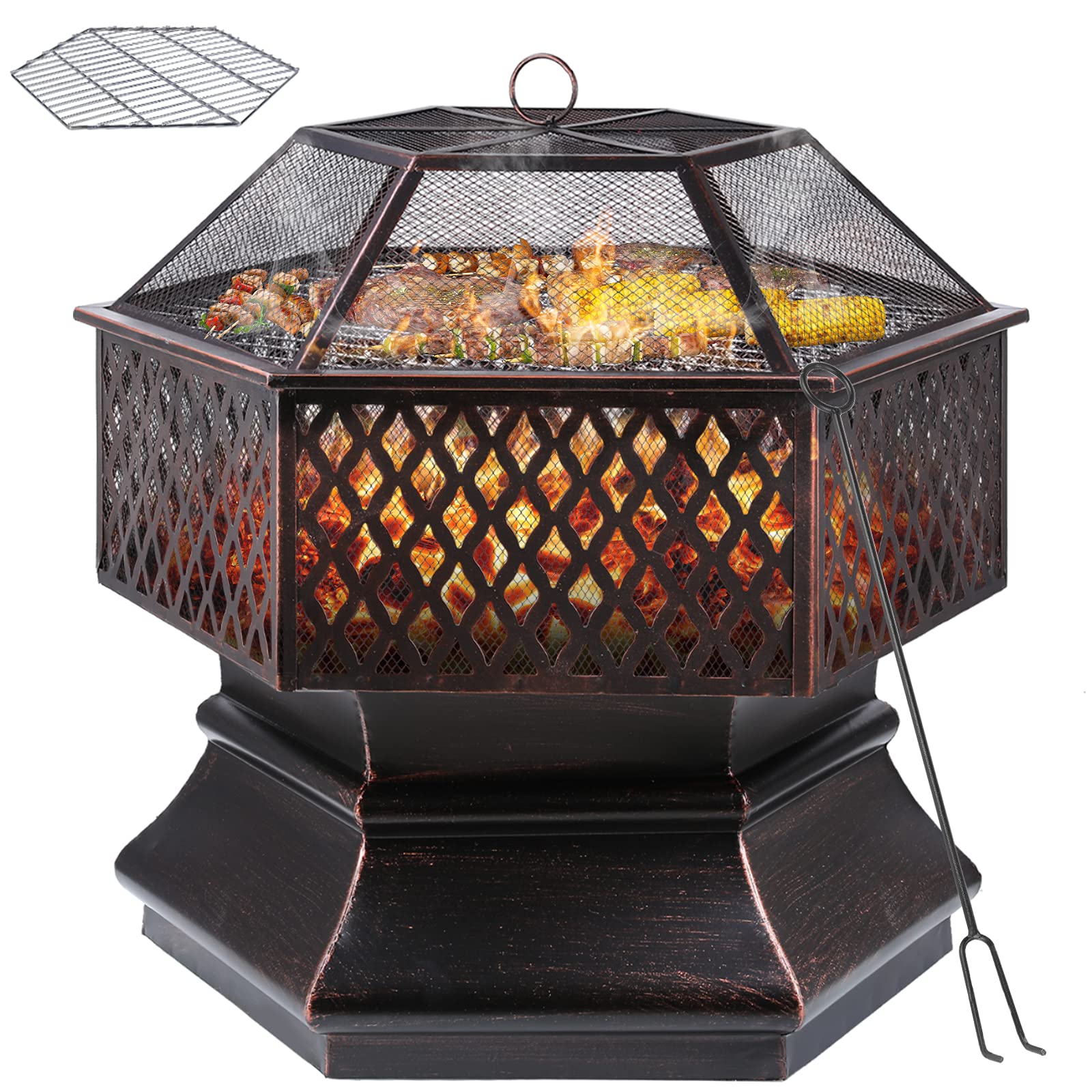 AthLike 28‘’ Fire Pit Patio Fireplace, Iron Brazier Wood Coal Burning ...