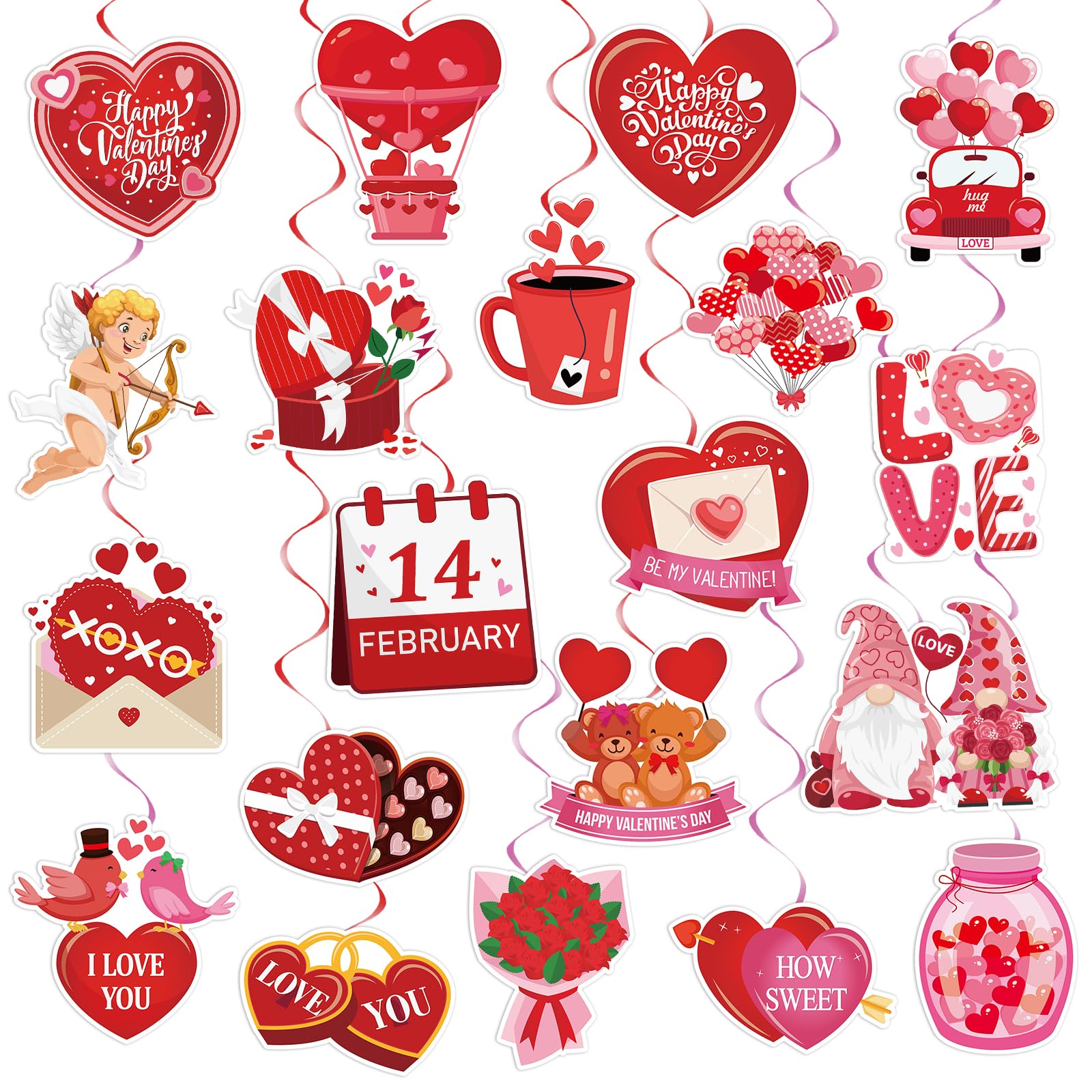 Amazon.com: 40Pcs Valentine's Day Hanging Swirl Decorations, Foil Swirl ...