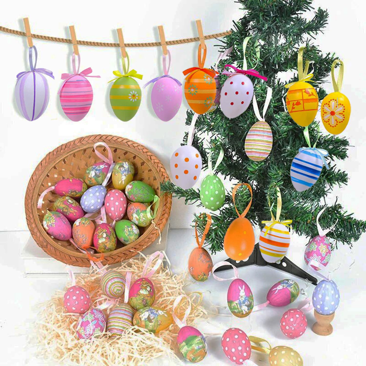 1 x Brand New SEAHUI 24Pcs Easter Egg Ornaments Plastic Colorful Easte ...