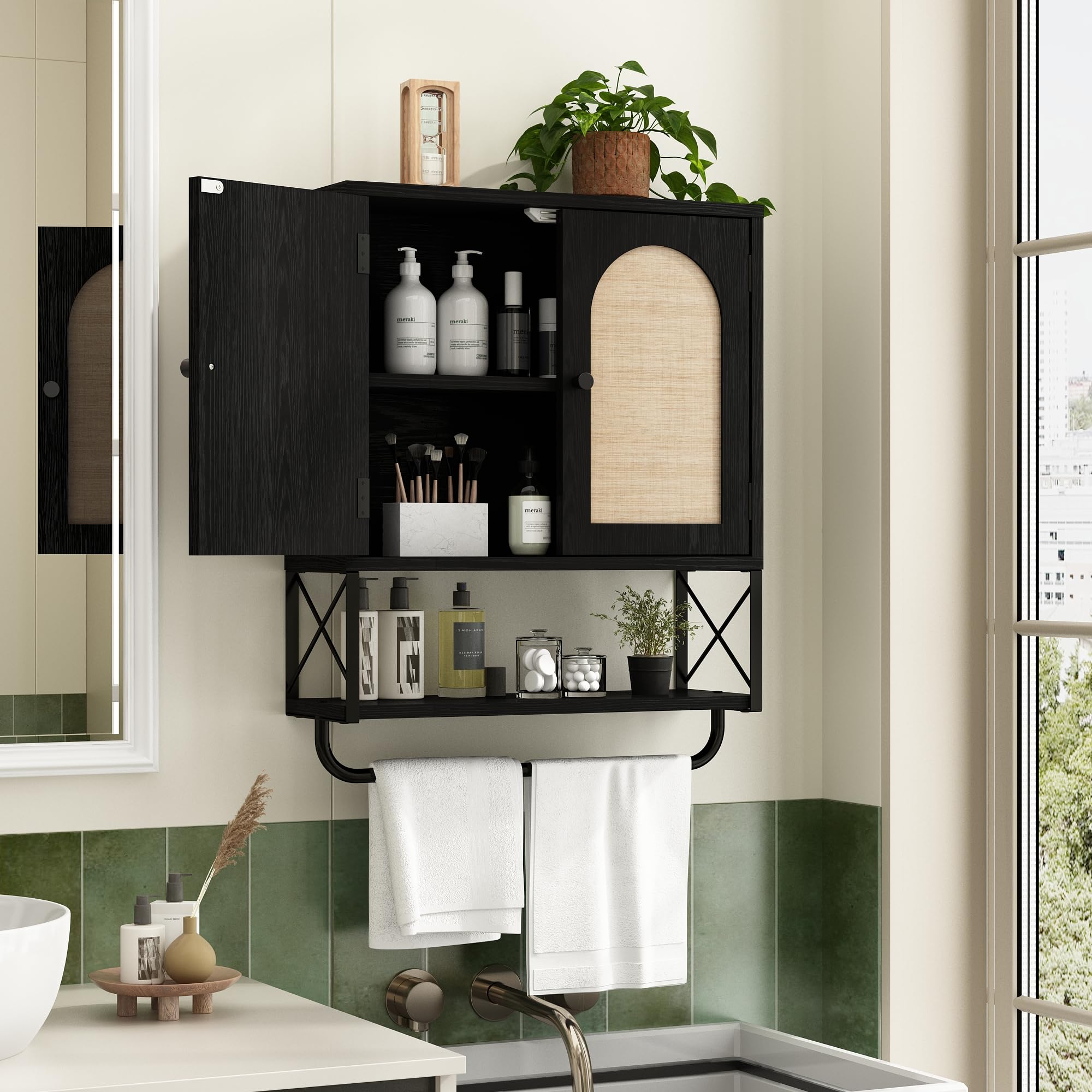 Snapklik.com : RUSTOWN Rattan Bathroom Wall Cabinet, Boho Over The ...
