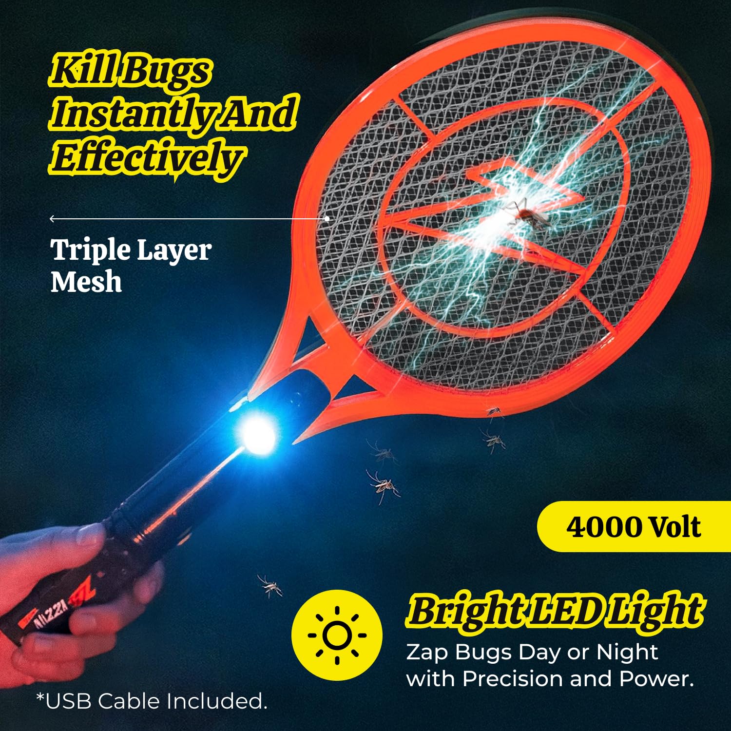 Electric Fly Swatter 2-Pack Electric Bug Zapper Racket - 4000V USB ...