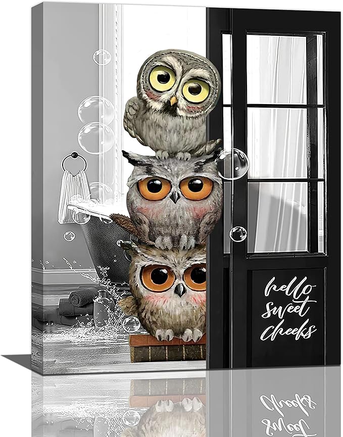 Amazon.com: Owl Bathroom Decor Wall Art Black And White Owl Pictures ...