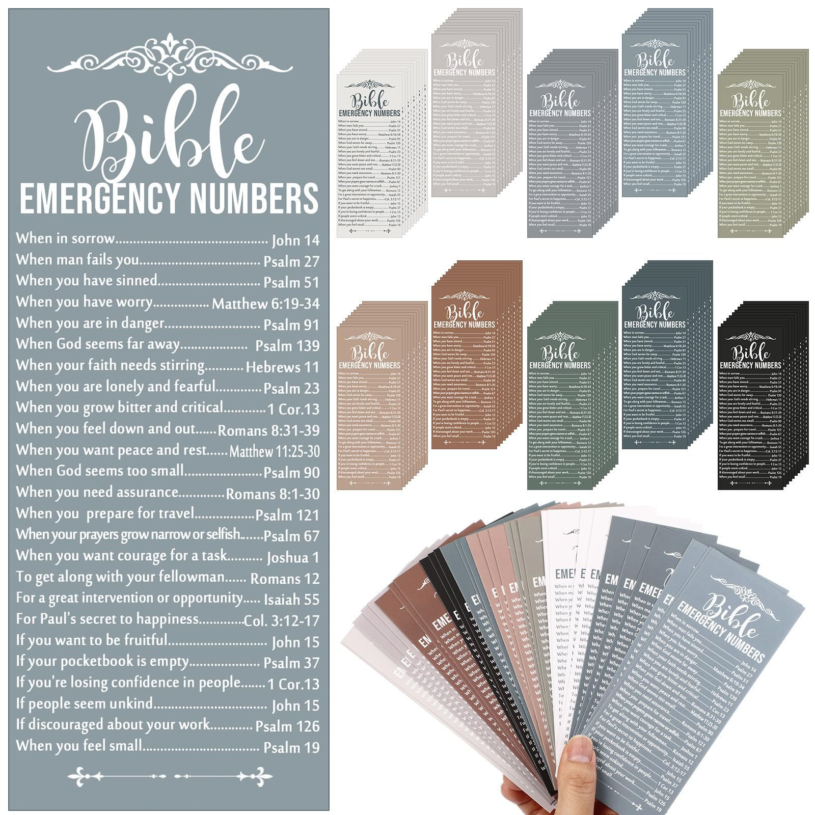 Amazon.com: 100 Pcs Bible Emergency Numbers Bookmark Christian Gift ...