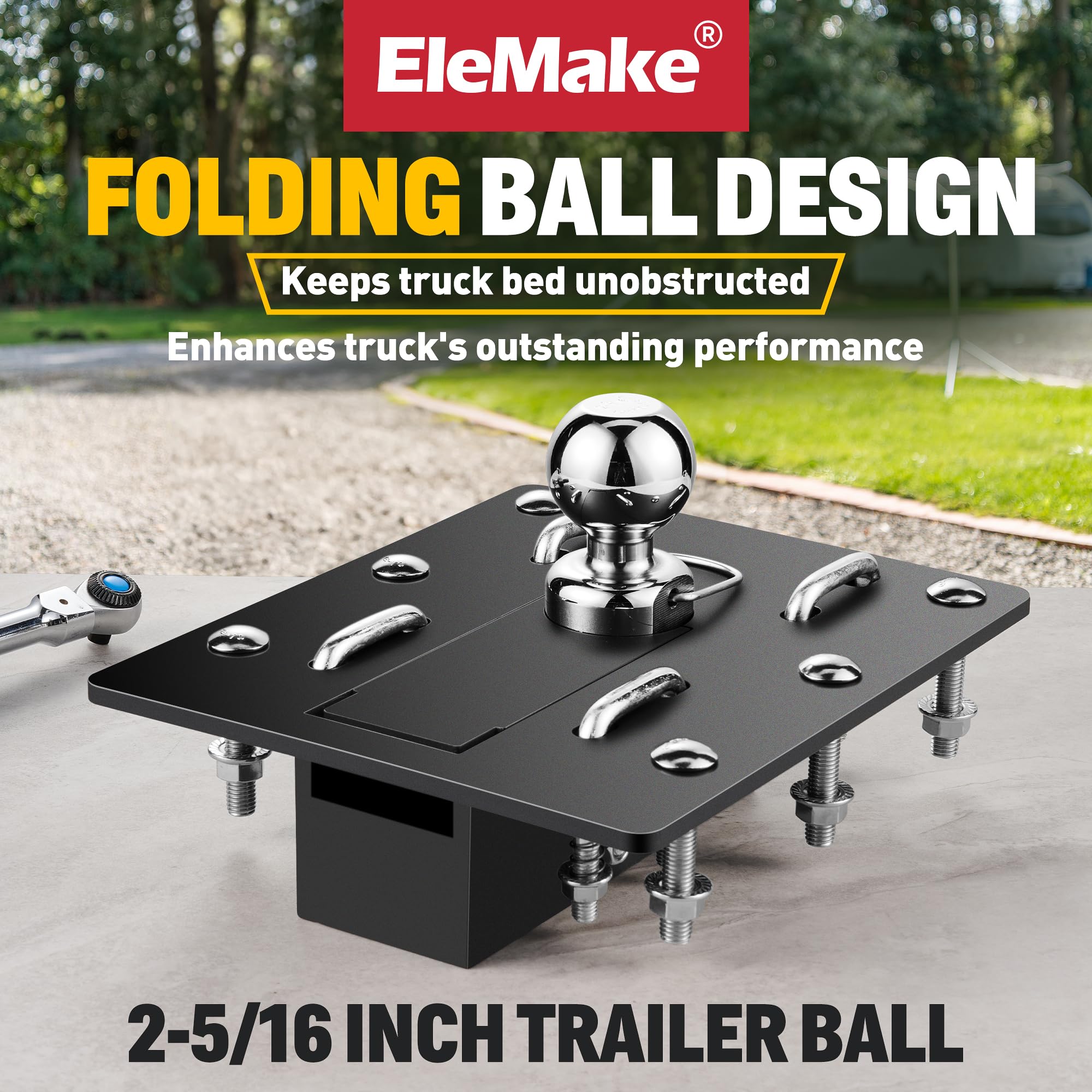 Snapklik.com : Elemake Folding Ball Gooseneck Hitch, 2-5/16 Inch ...