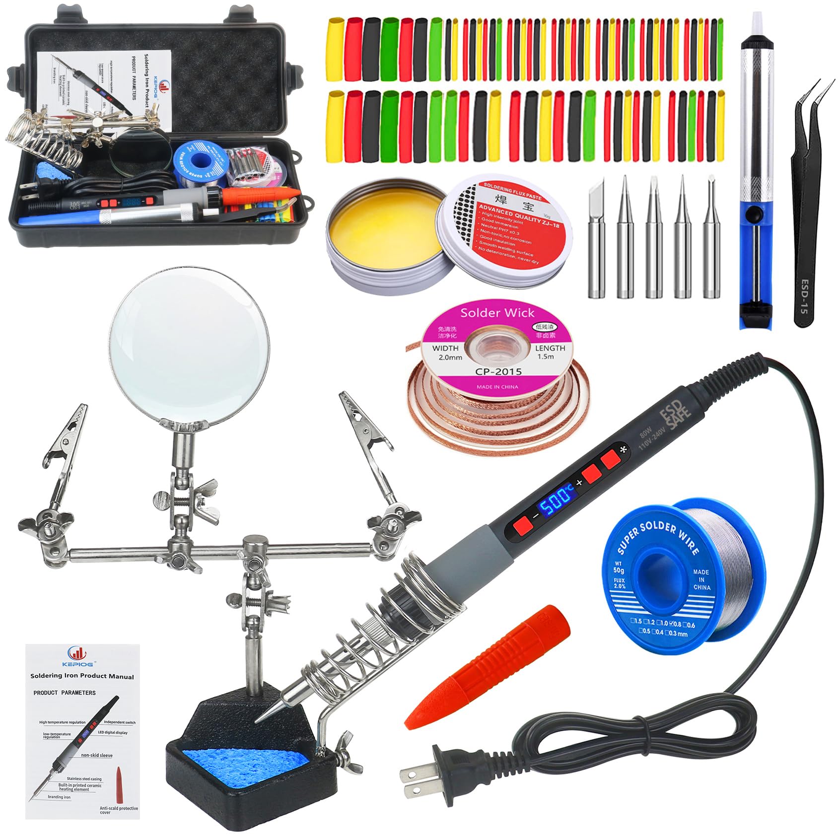 Soldering Iron Kit, 80W Portable Soldering Kit, Adjustable Temperature ...