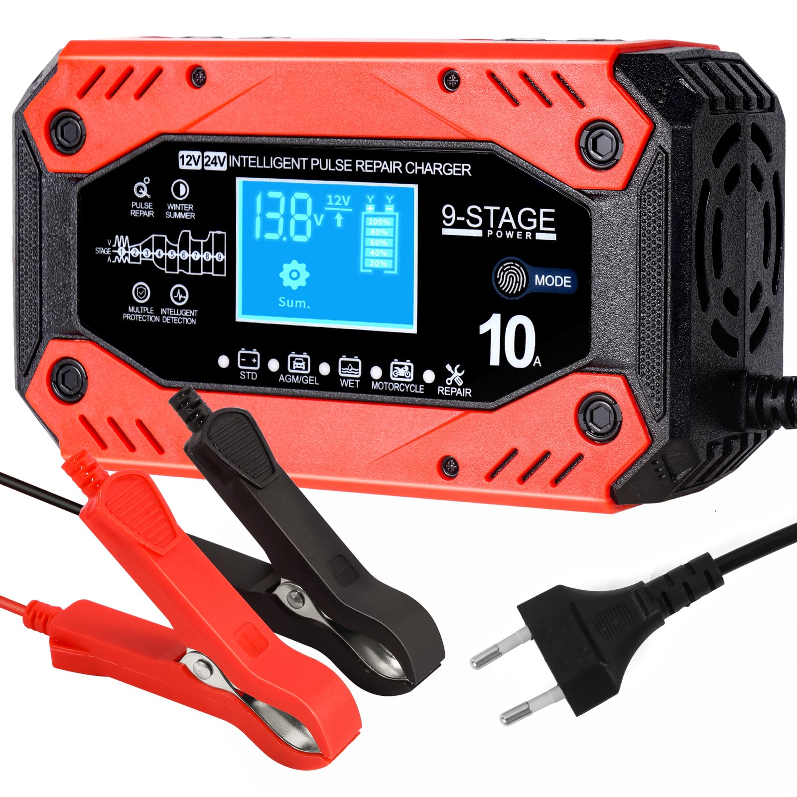 10A Autobatterie Ladegerät, 12V/24V Smart Vollautomatische Ladegeräte ...