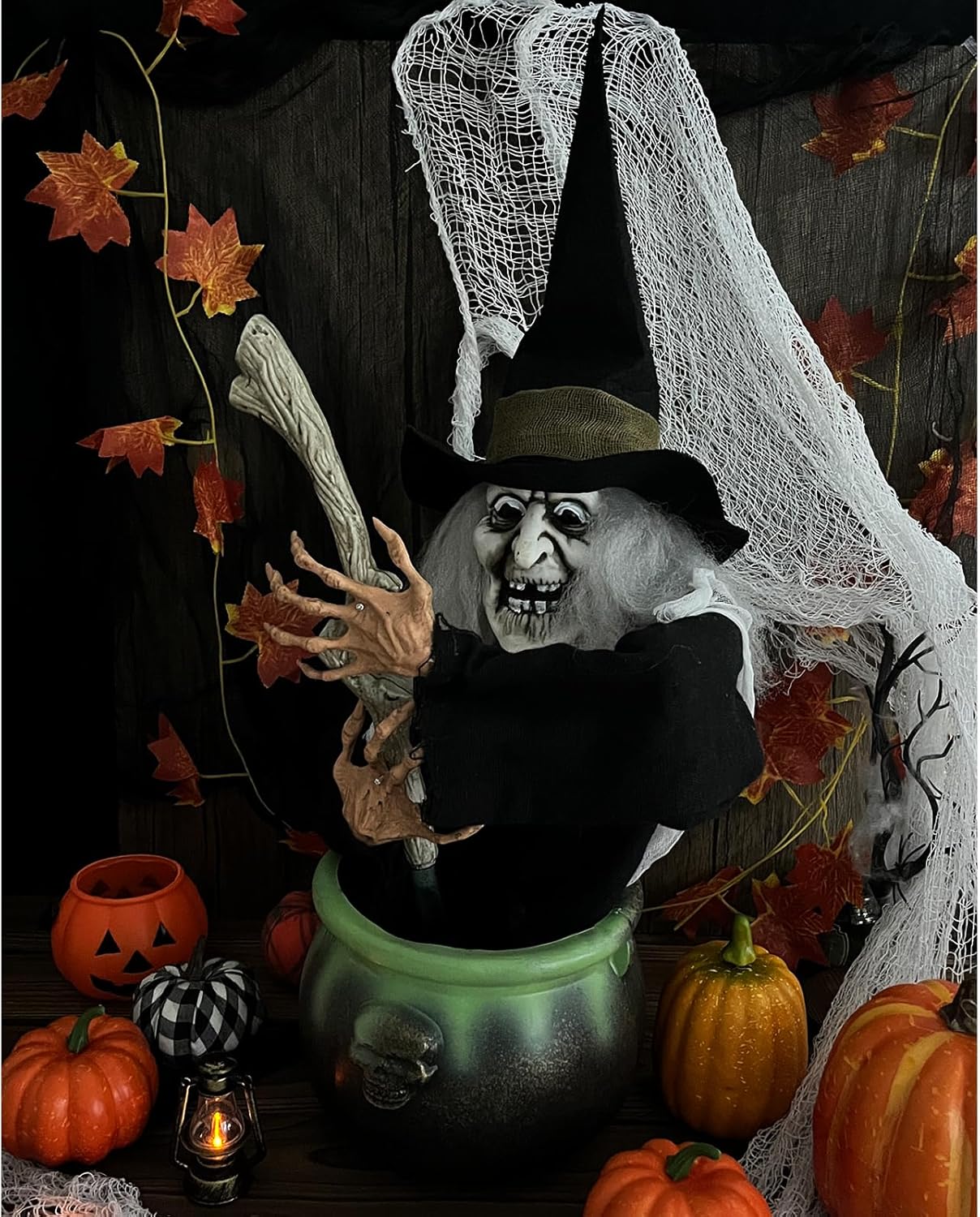 Amazon.com: QEQEKAKA 1.7 Ft Halloween Witch Decorations Animatronic ...