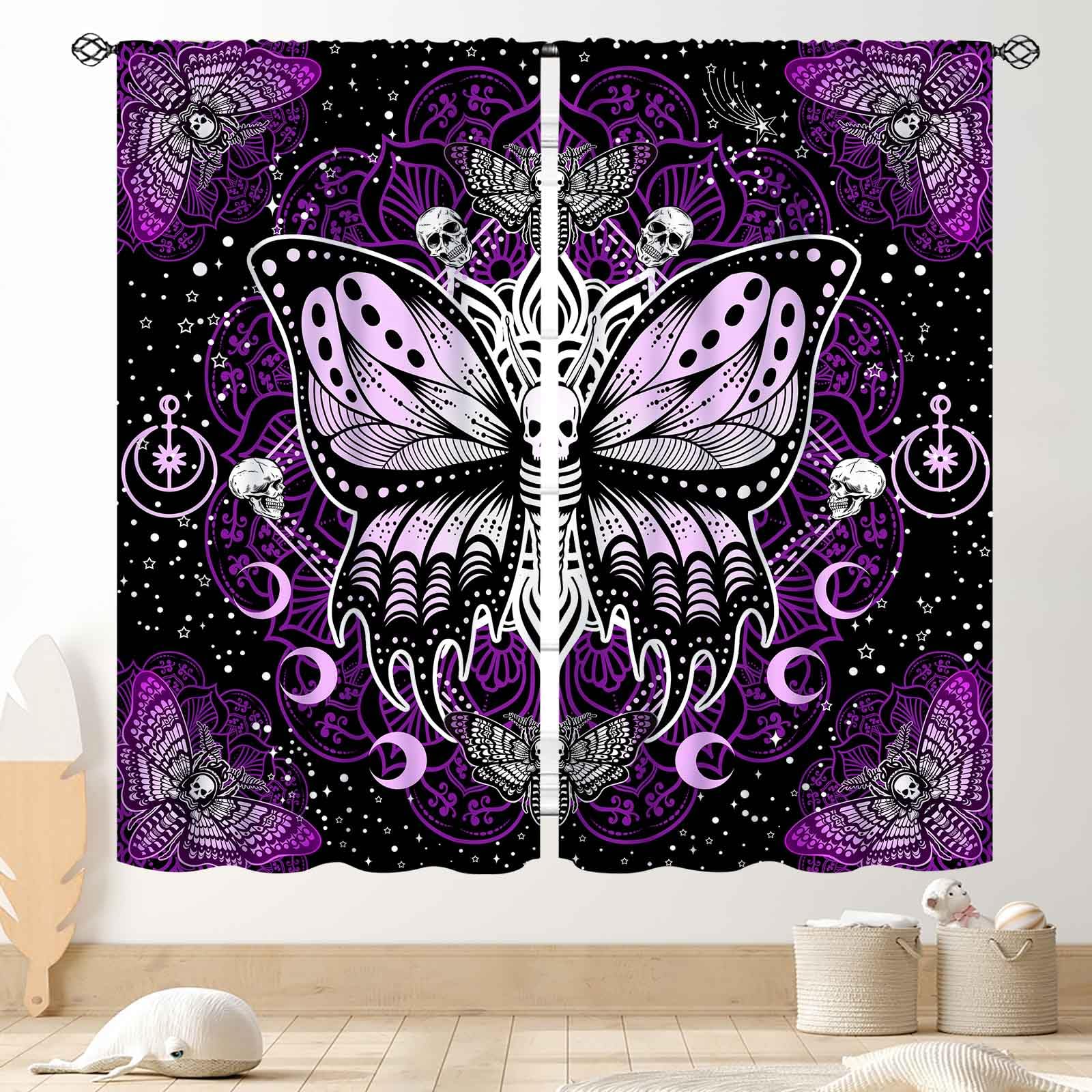 Amazon.com: Goth Curtains for Bedroom, Spooky Moody Dead Moth Purple ...