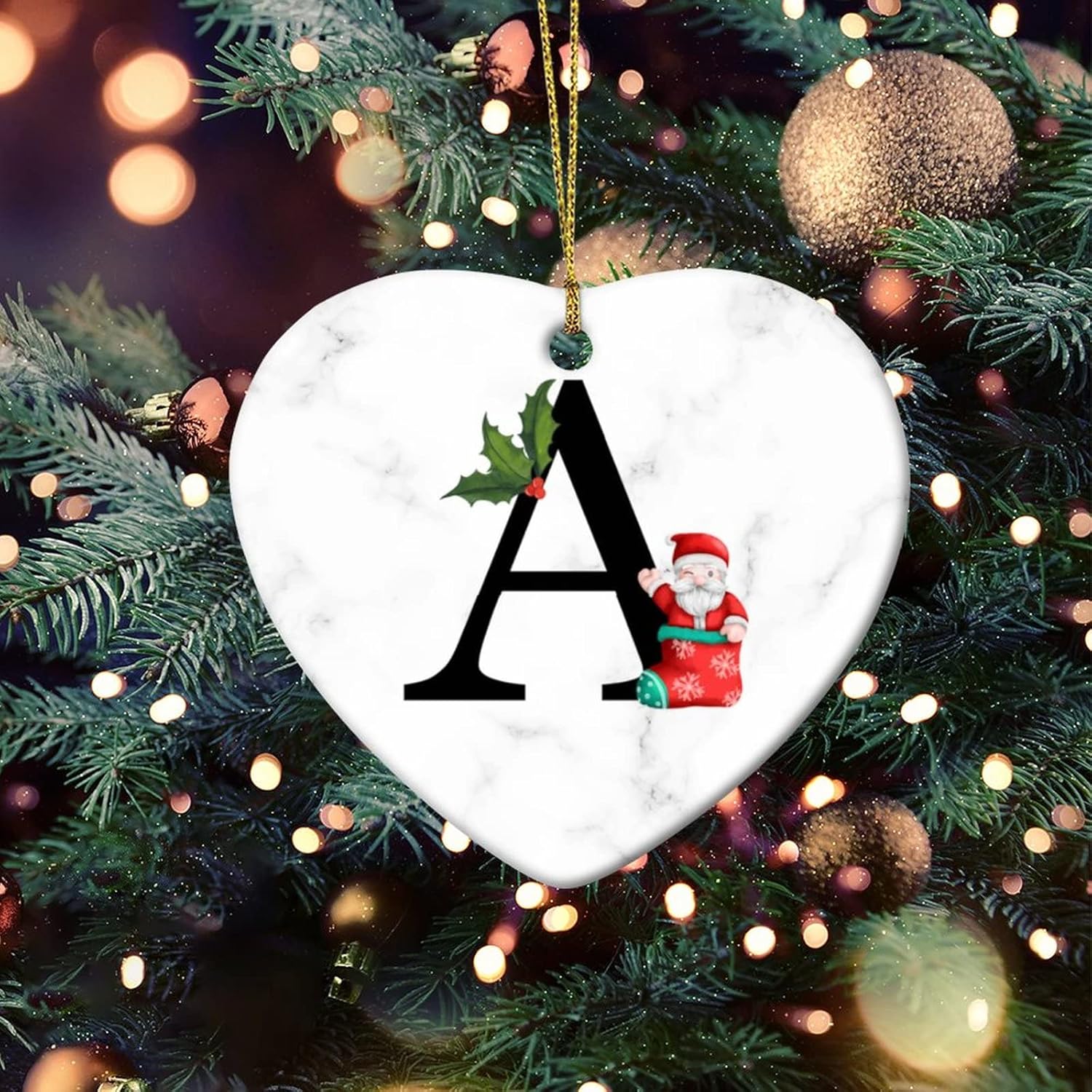 Amazon.com: Funny Santa Black Name Initial A Christmas Tree Hanging ...