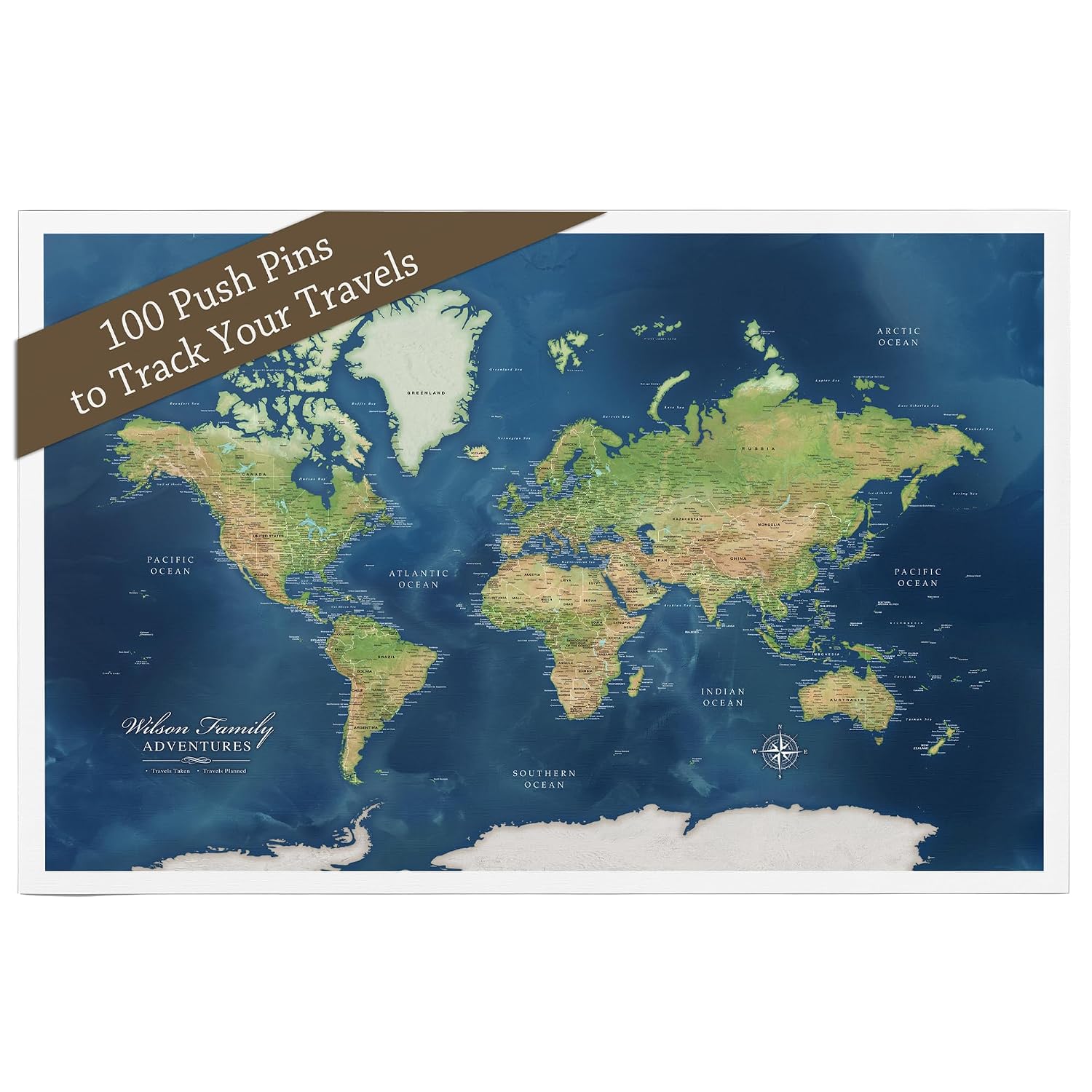 Amazon.com: Holy Cow Canvas Personalized Push Pin World Map on Canvas ...