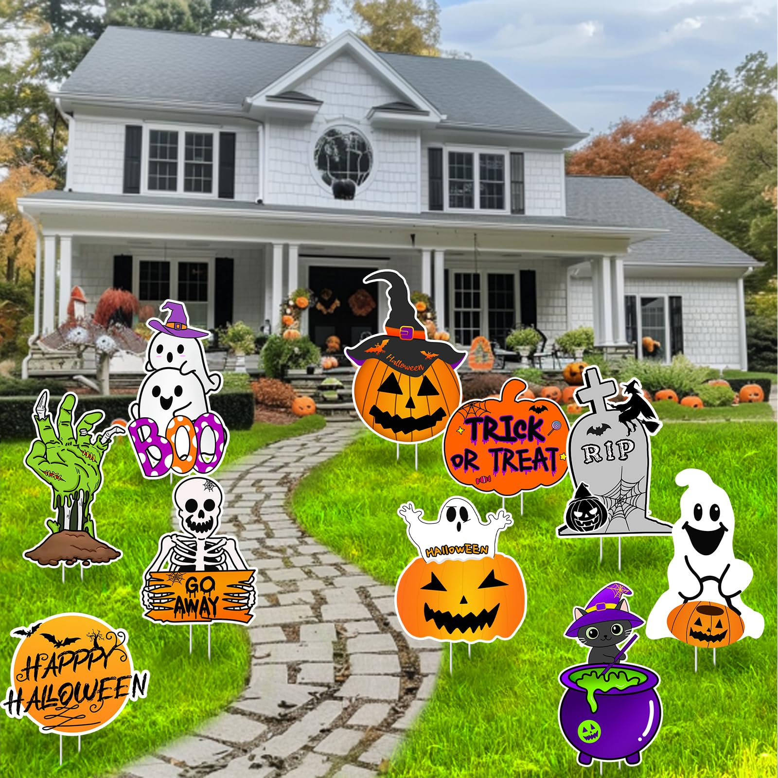Amazon.com : 10 PCS Cute Halloween Decorations Outdoor Yard Signs,Large ...
