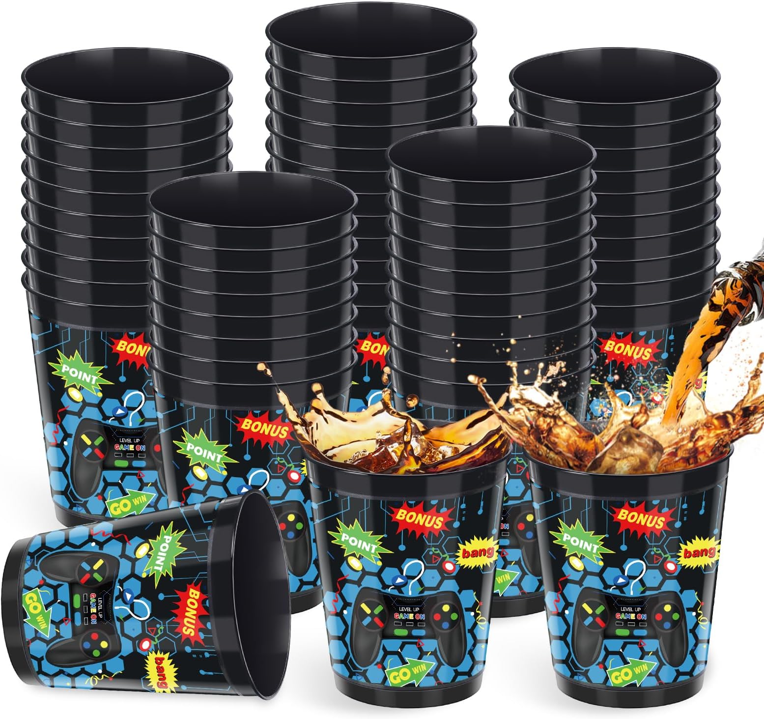 Amazon.com | Mifoci 24 Pcs Video Game Plastic Cups with Lids and Straws ...