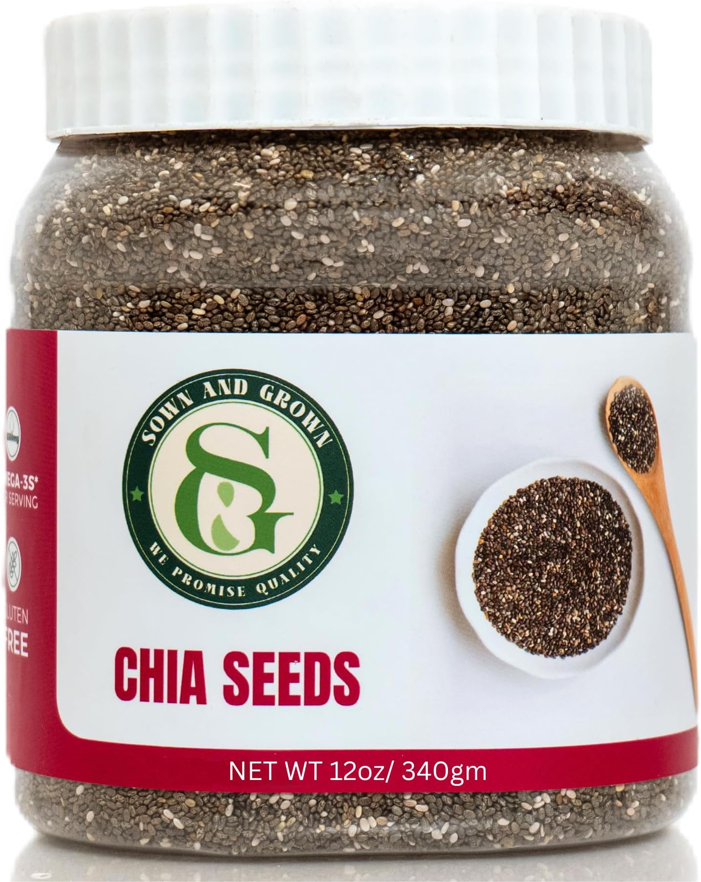 Amazon.com : Sown-and-Grown Chia Seeds- 12oz Omega-3, Non-GMO, Keto ...