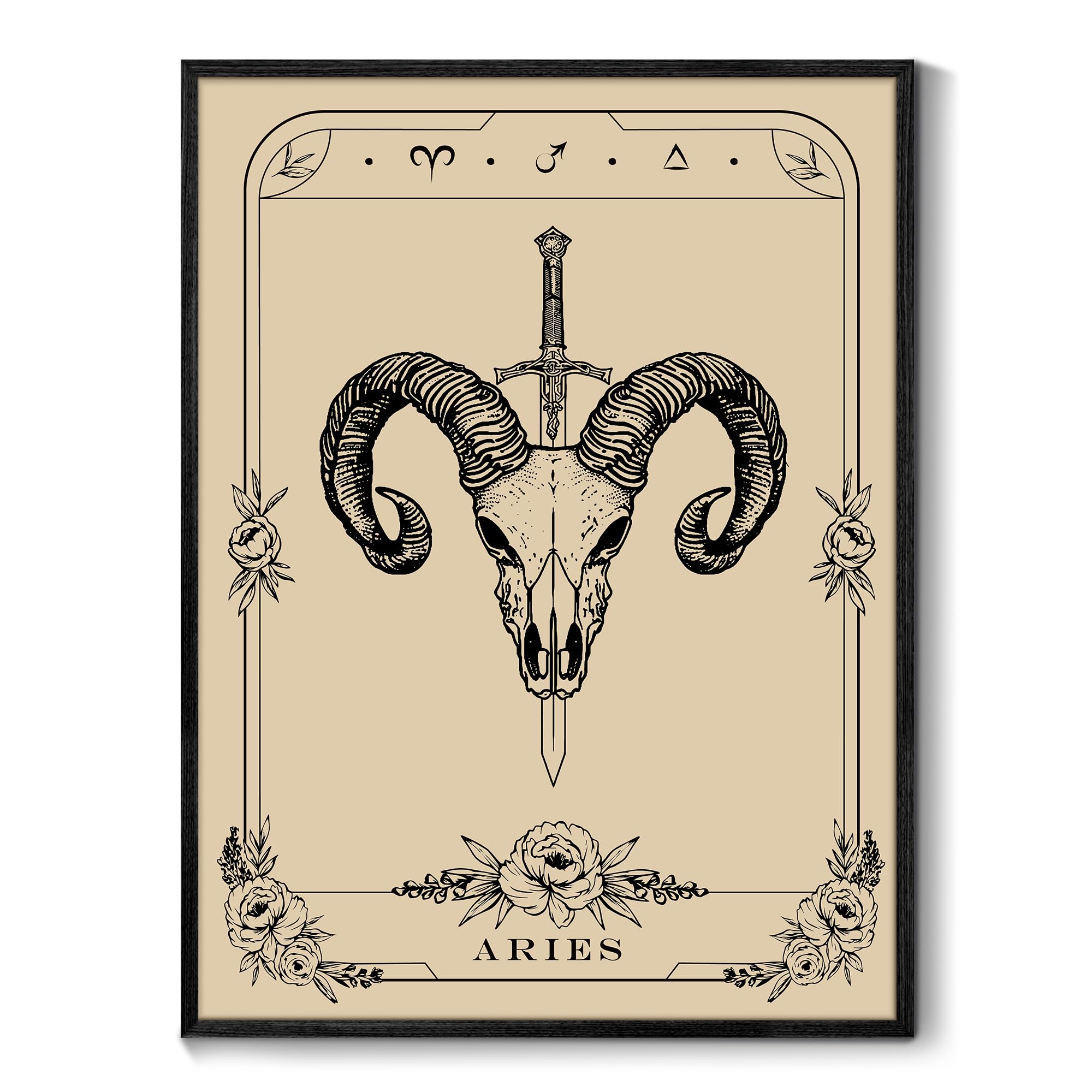 Amazon.com: SERIMINO Witchy Framed Wall Art, Aries Tarot Canvas Prints Paintings, Horoscope Dark ...