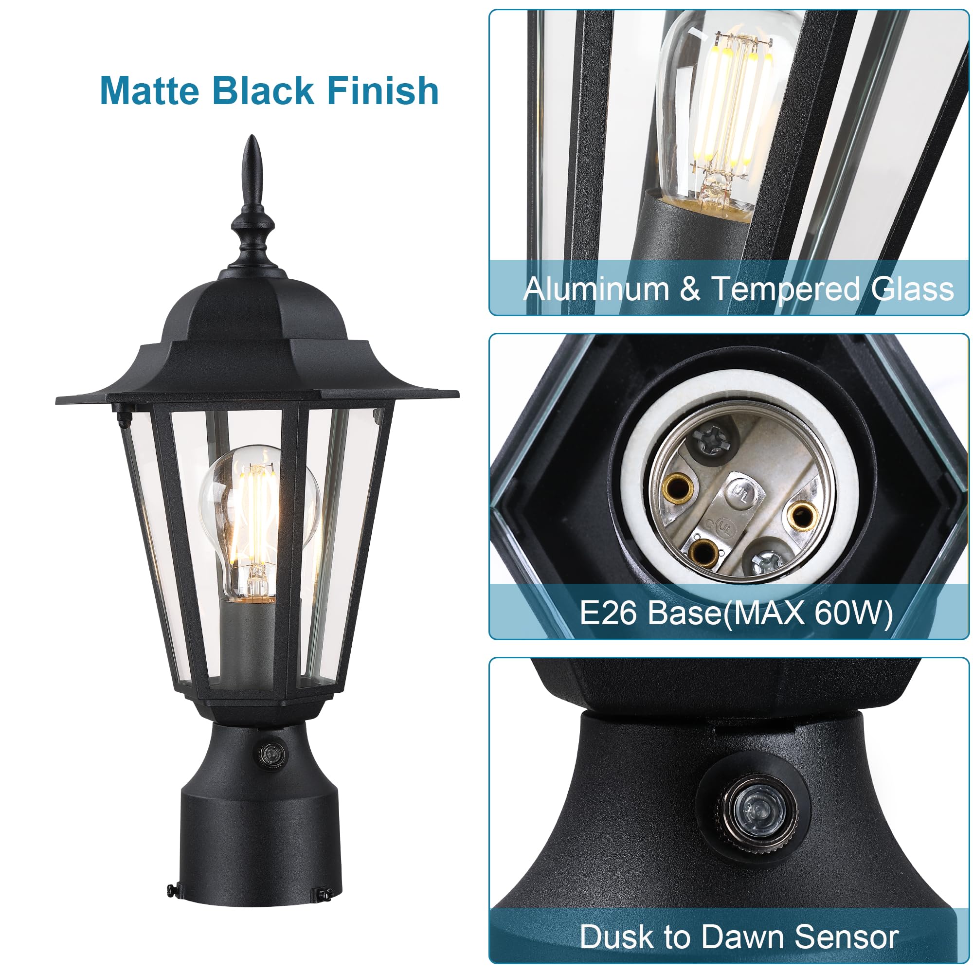 Snapklik.com : Dusk To Dawn Outdoor Post Lights, Modern Black Exterior ...