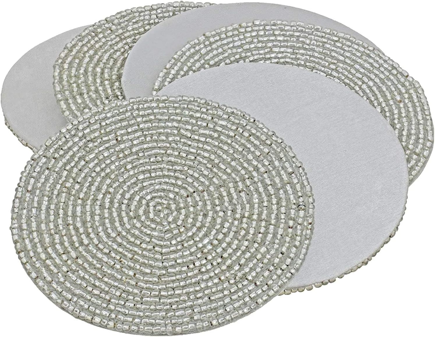 eMarkooz Silver Metal Beaded Round Coasters (Set of 4) : Amazon.co.uk ...
