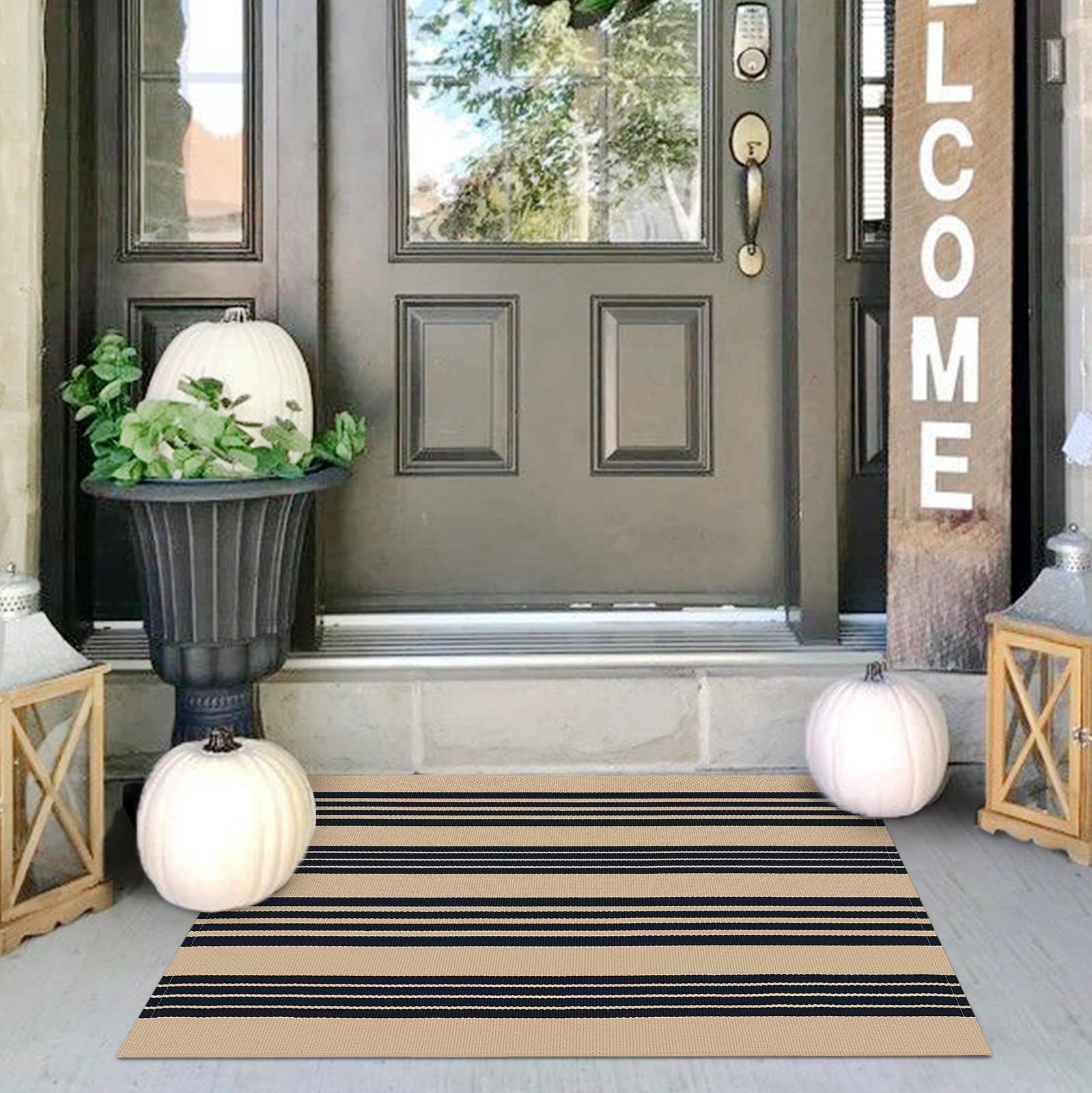 Amazon.com: IOHOUZE Black and Tan Striped Rug 2'x3' Front Door Rugs ...