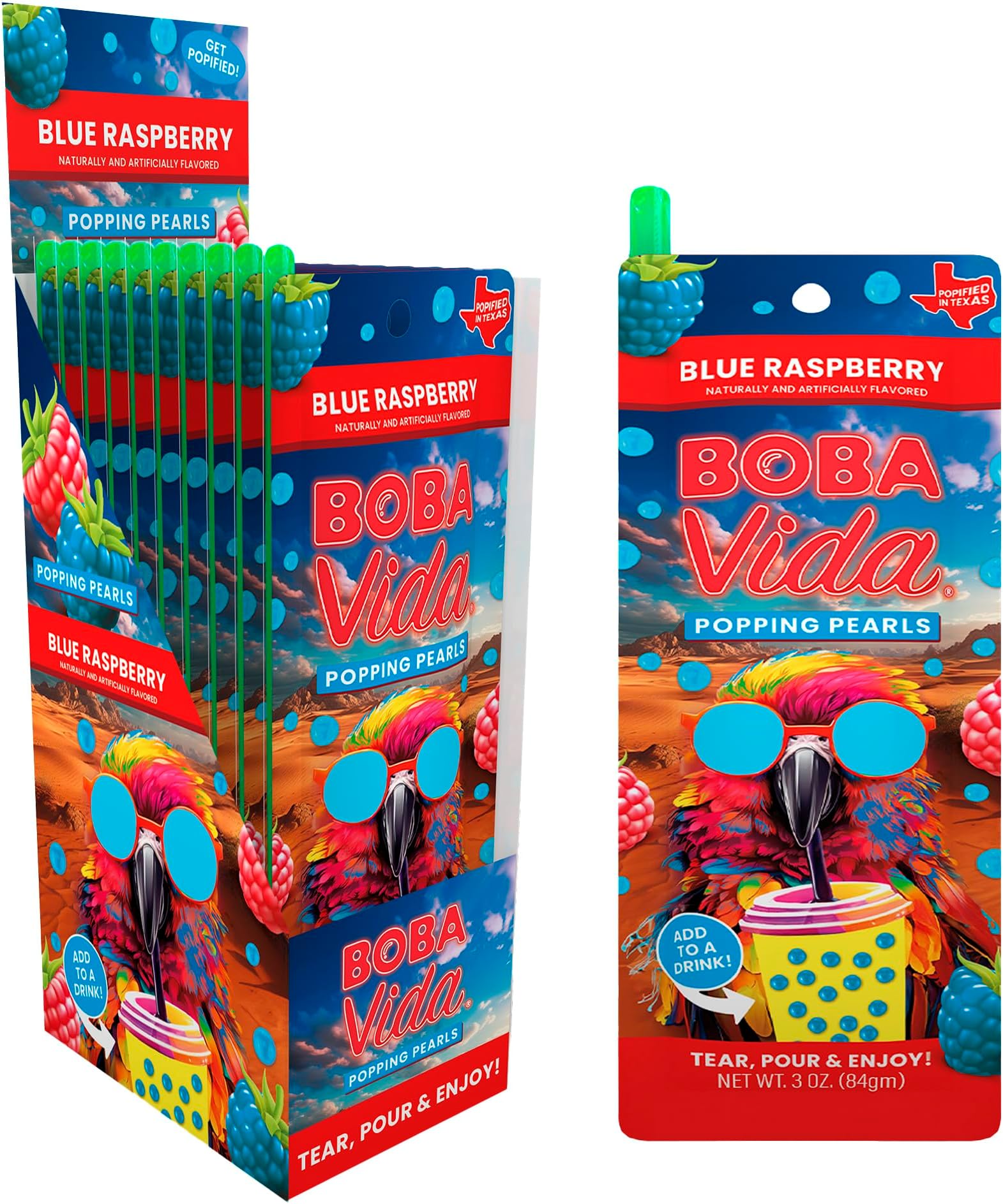 Amazon.com: BobaVida Blue Raspberry Popping Boba Pearls - 10 Boba ...