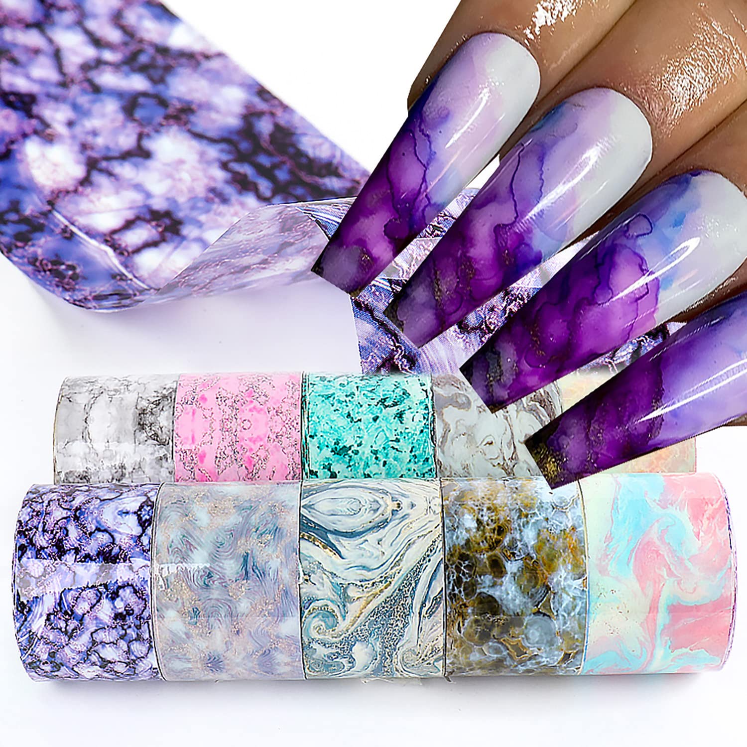 Amazon.com: Marbling Nail Foil Transfer Stickers Decals, 10 Sheets ...