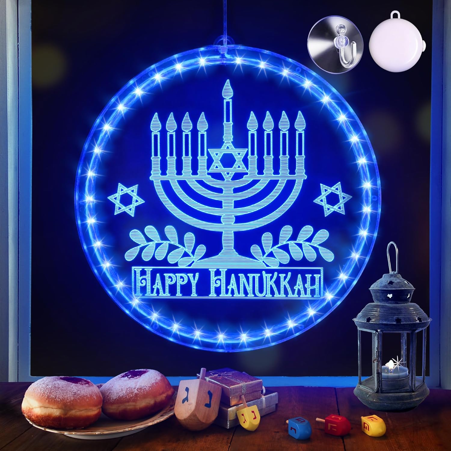 Amazon.com: Hanukkah Decorations Window Lights, 8.3" Blue Hanukkah ...