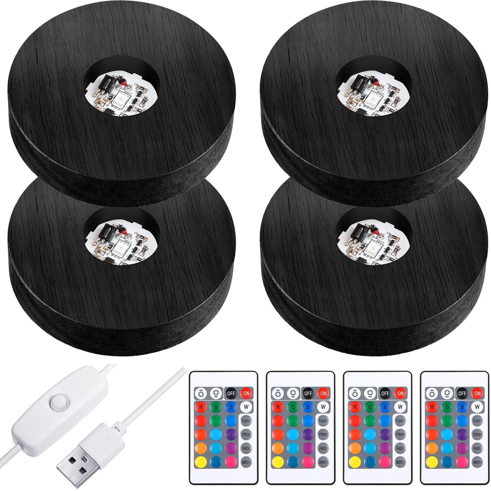 Amazon.com: 4 Pieces Wood LED Display Base Light Crystal Display Base ...