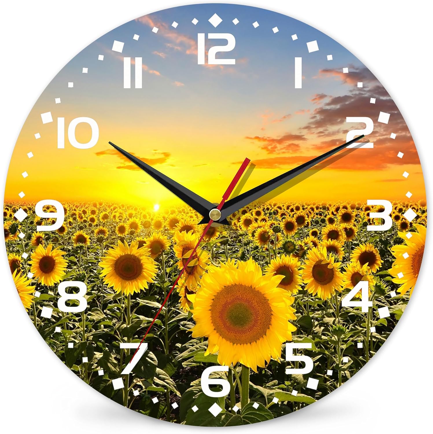 Amazon.com: DEMACYA Clock for Living Room, Sunflowers Fields Under The ...