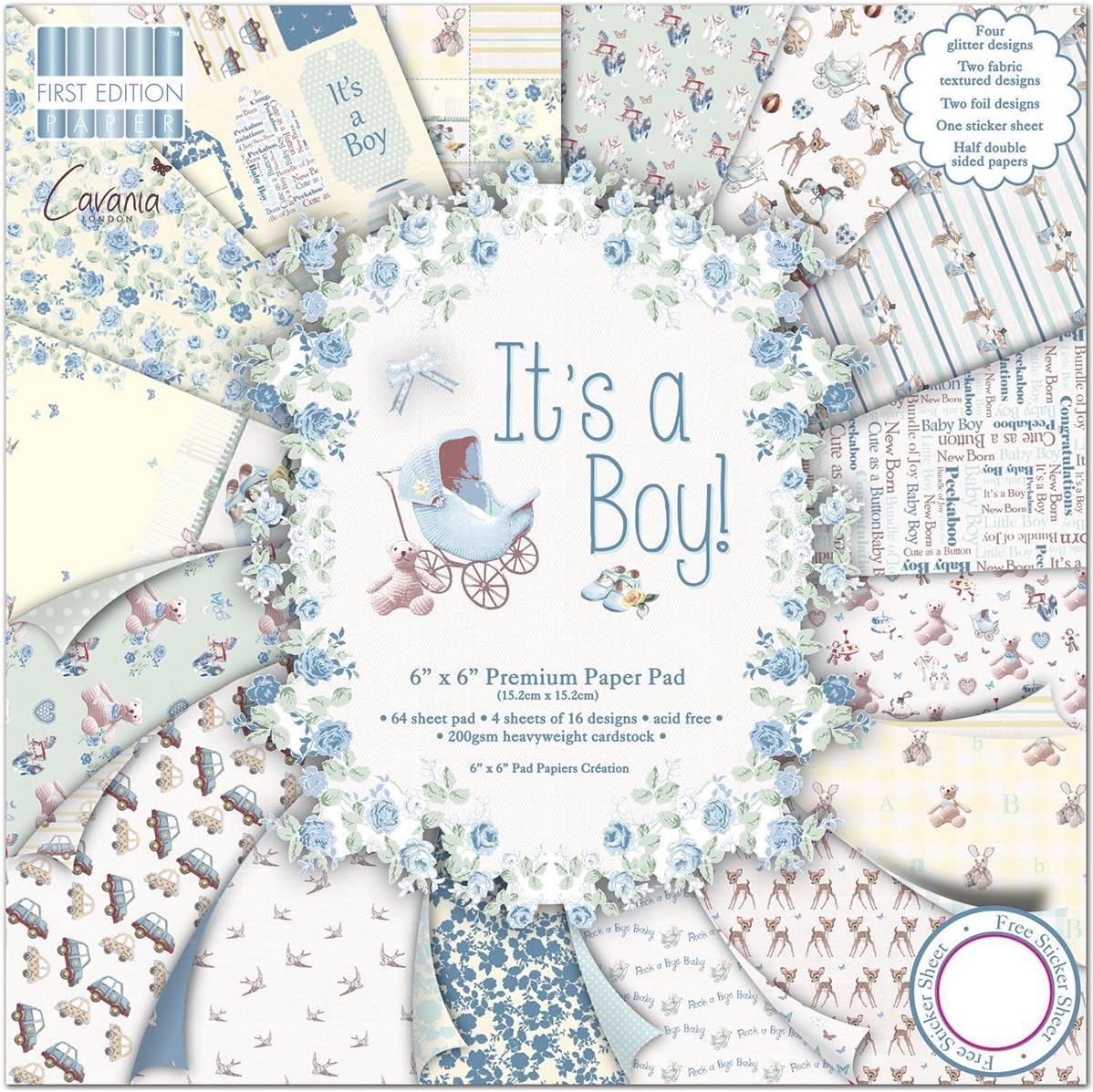 First Edition FEPAD077 It’s a Boy Premium Paper 6" x 6" / 15.2 x 15.2 ...
