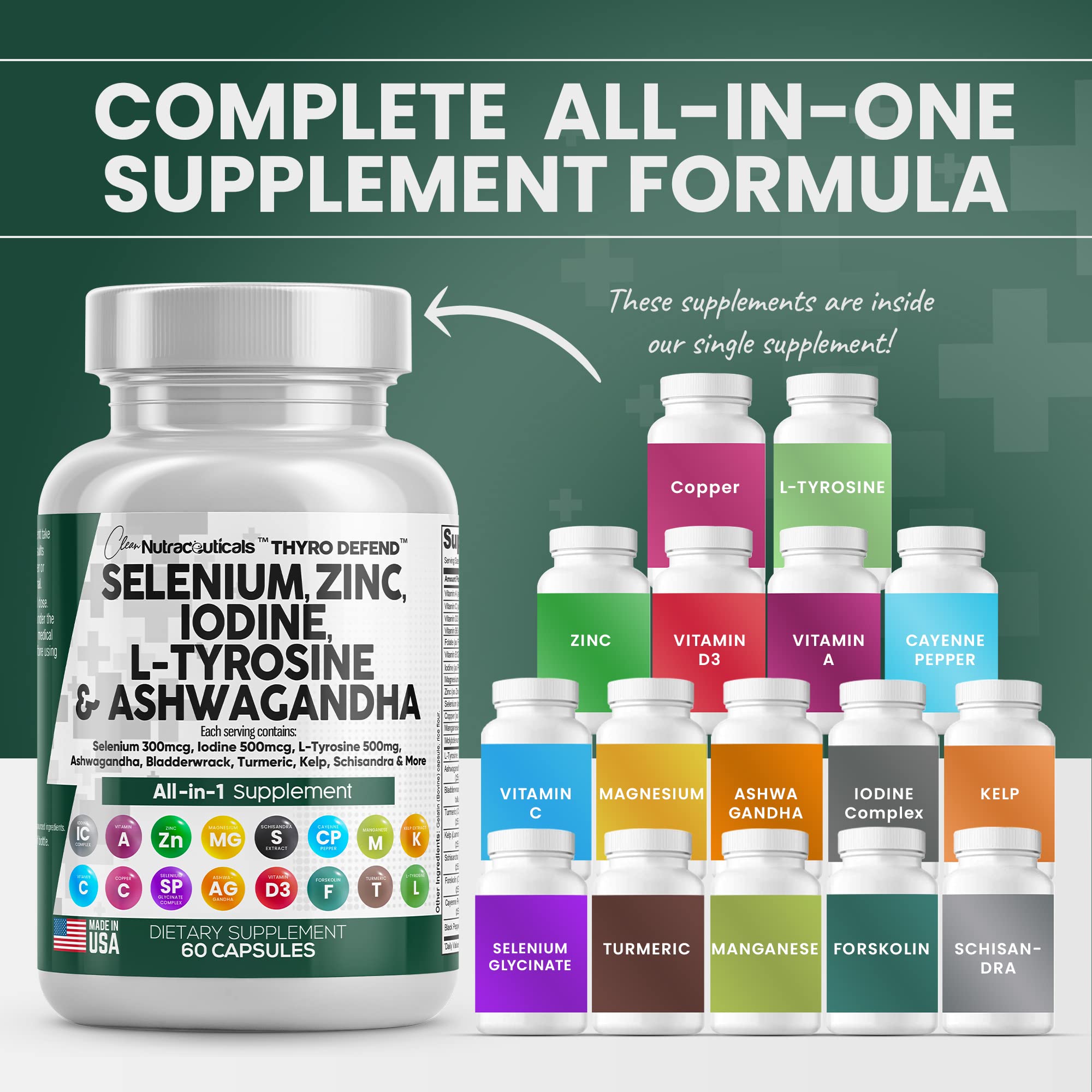 Snapklik.com : Selenium 300mcg Zinc 50mg Iodine 500mcg L Tyrosine 500mg Ashwagandha 6000mg ...