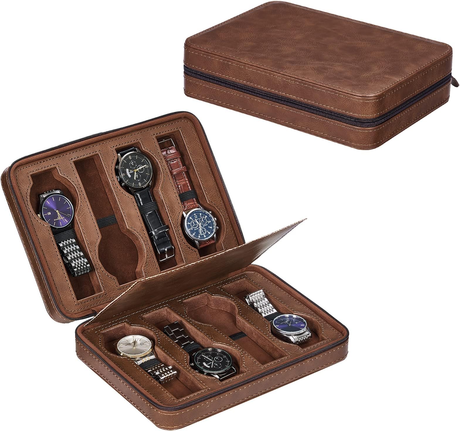 Amazon.com: BEWISHOME 6 Watch Box for Men Luxury Watch Case & 2 Slot ...