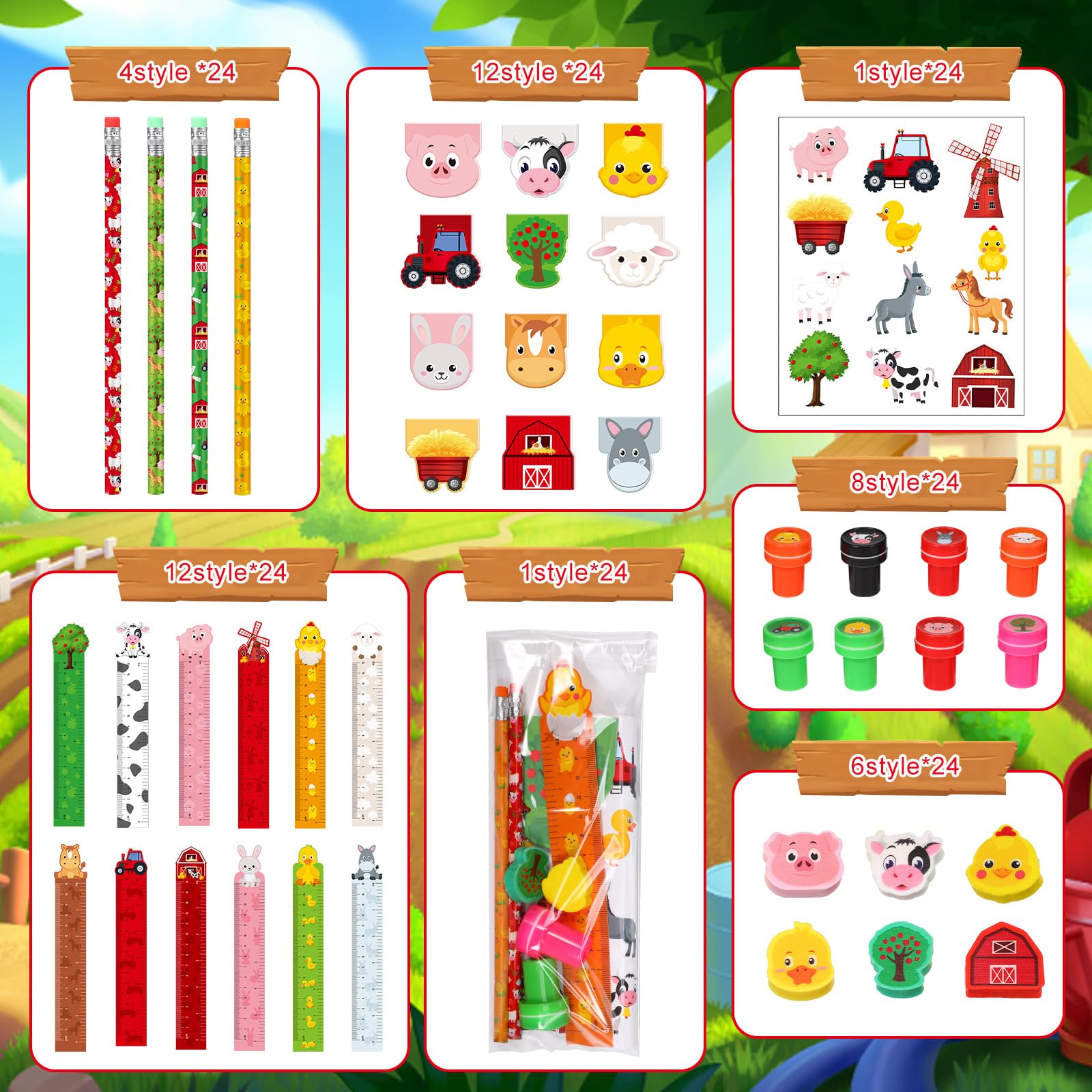 Snapklik.com : 168 Pcs Farm Animals Stationery Favors Barnyard Theme ...