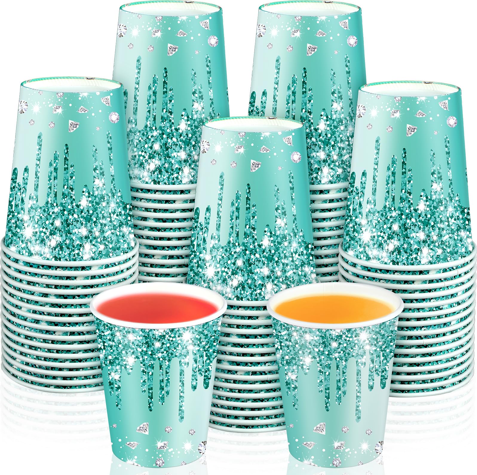 Amazon.com: CHUNNIN 50pcs Teal Silver Birthday Party Paper Cups 9o ...