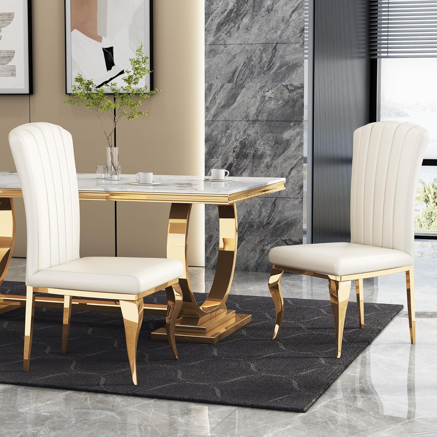 Amazon.com: SSLine Modern Luxury Dining Chairs Set of 2 White Leather ...