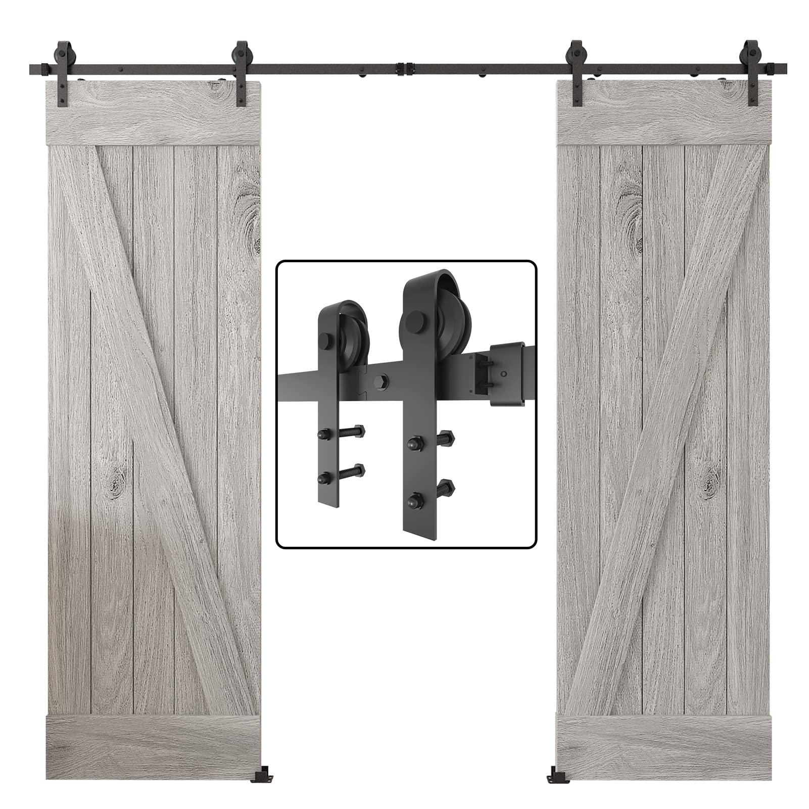 Buy Dondelight 8FT Sliding Barn Door Hardware Track Kit for Double Door ...