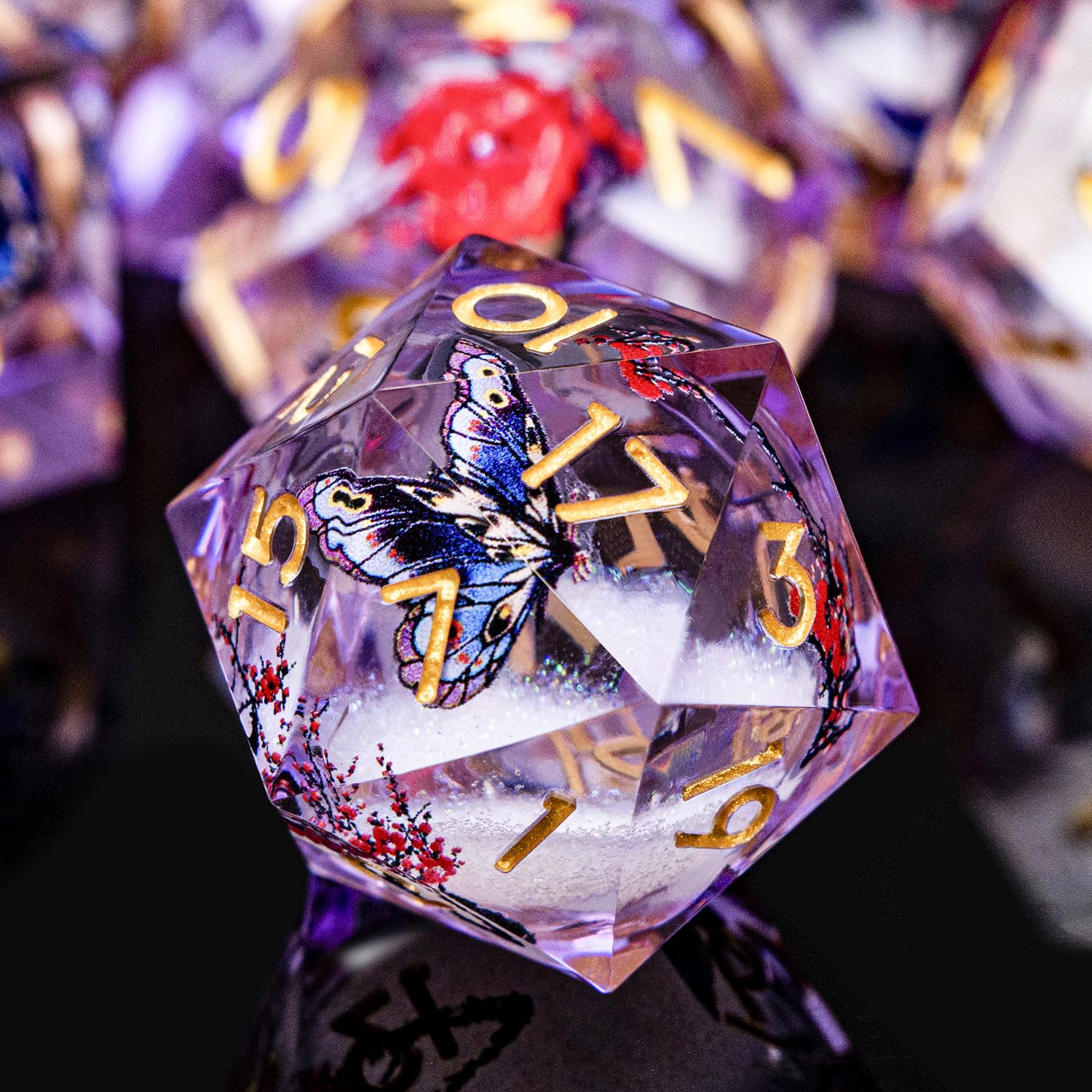 Amazon.com: ORIFANTOU Butterfly DND Dice Purple Liquid Core Dice Set ...