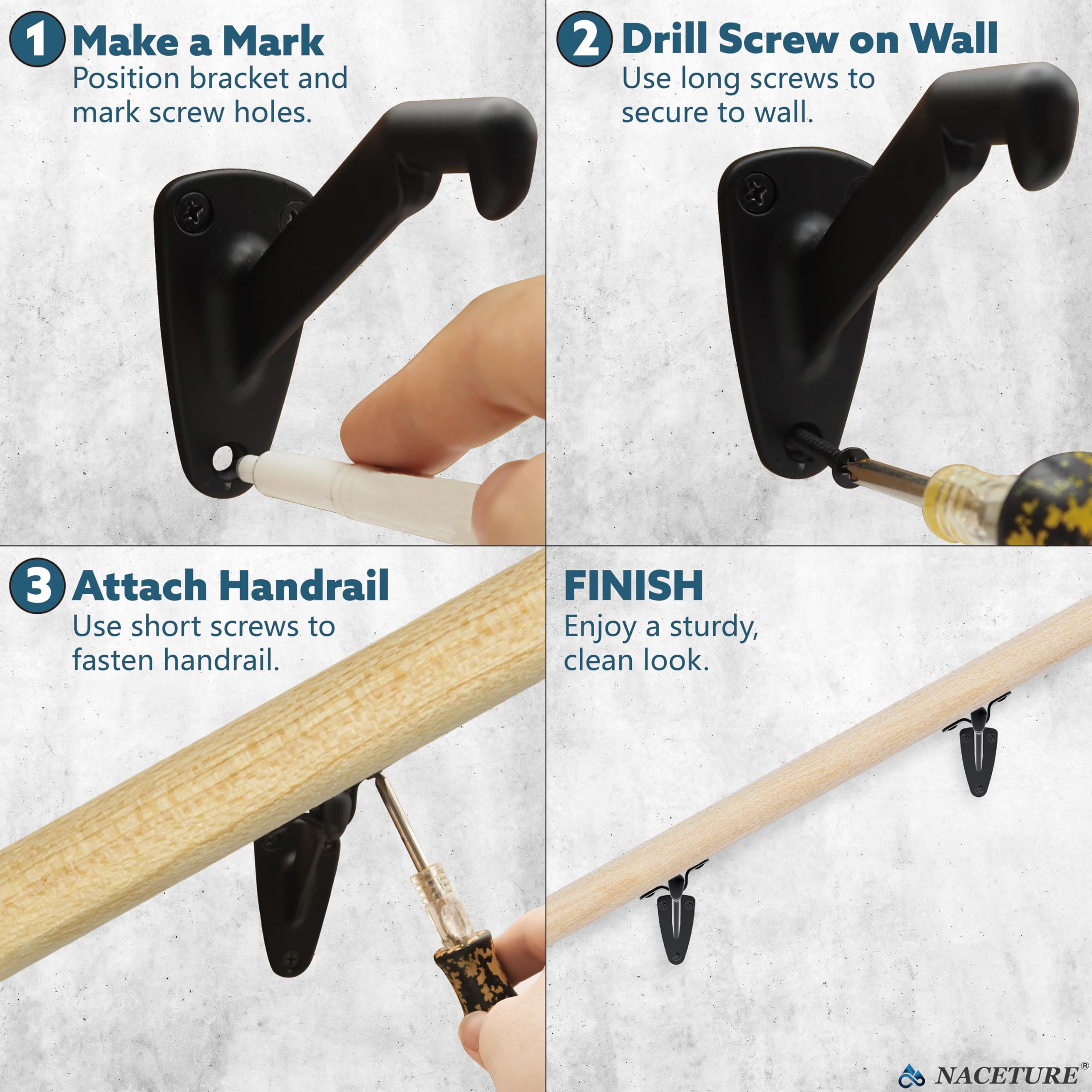 Snapklik.com : Hand Rail Brackets For Stairs- 6 Pcs Heavy Duty Black ...