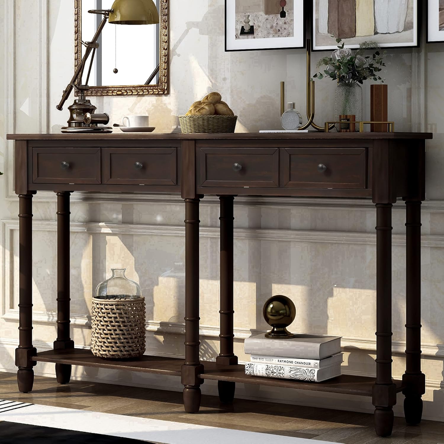 Amazon.com: P PURLOVE Wood Console Table with Drawer, 58 Inch Long Sofa ...