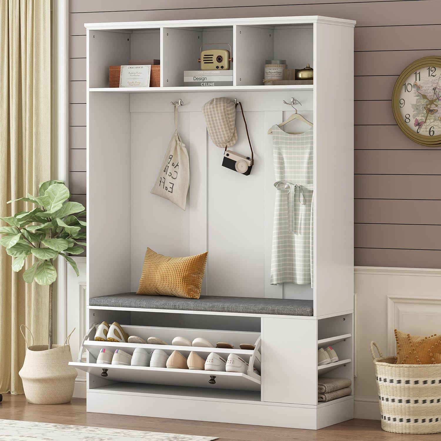 Amazon.com: Amposei 71.3-Inch Tall Hall Tree 3-in-1 Modern Entryway ...