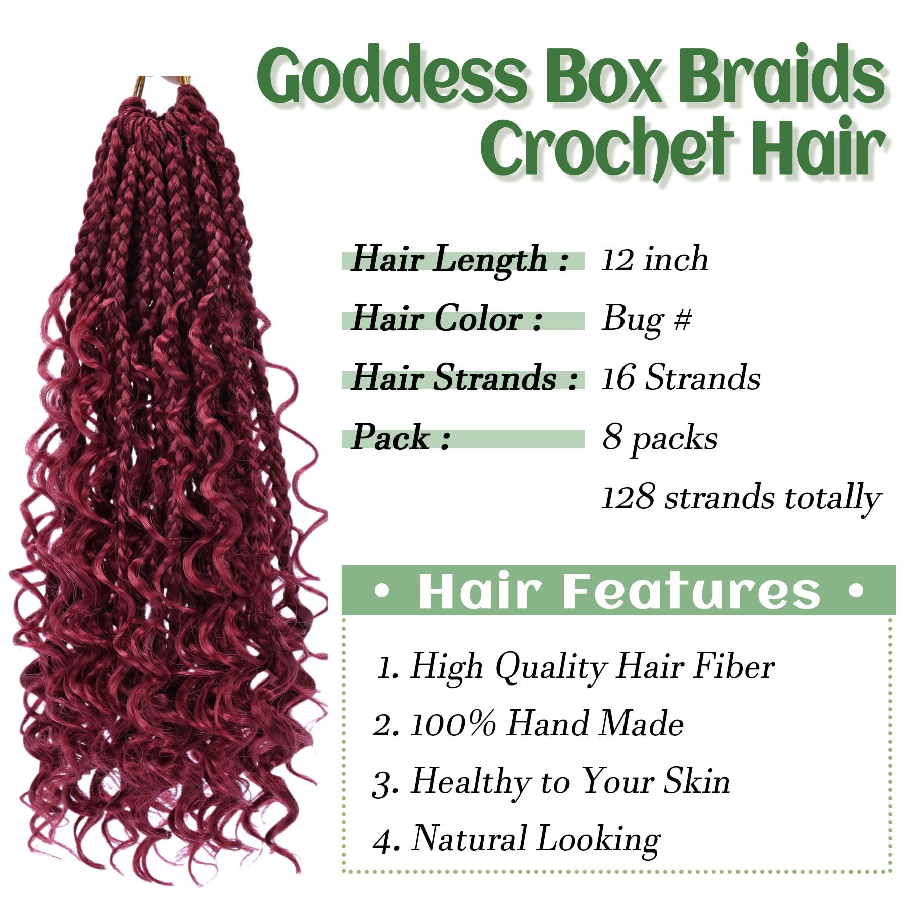 Snapklik.com : Goddess Box Braids Crochet Hair 12 Inch 8 Packs Red ...