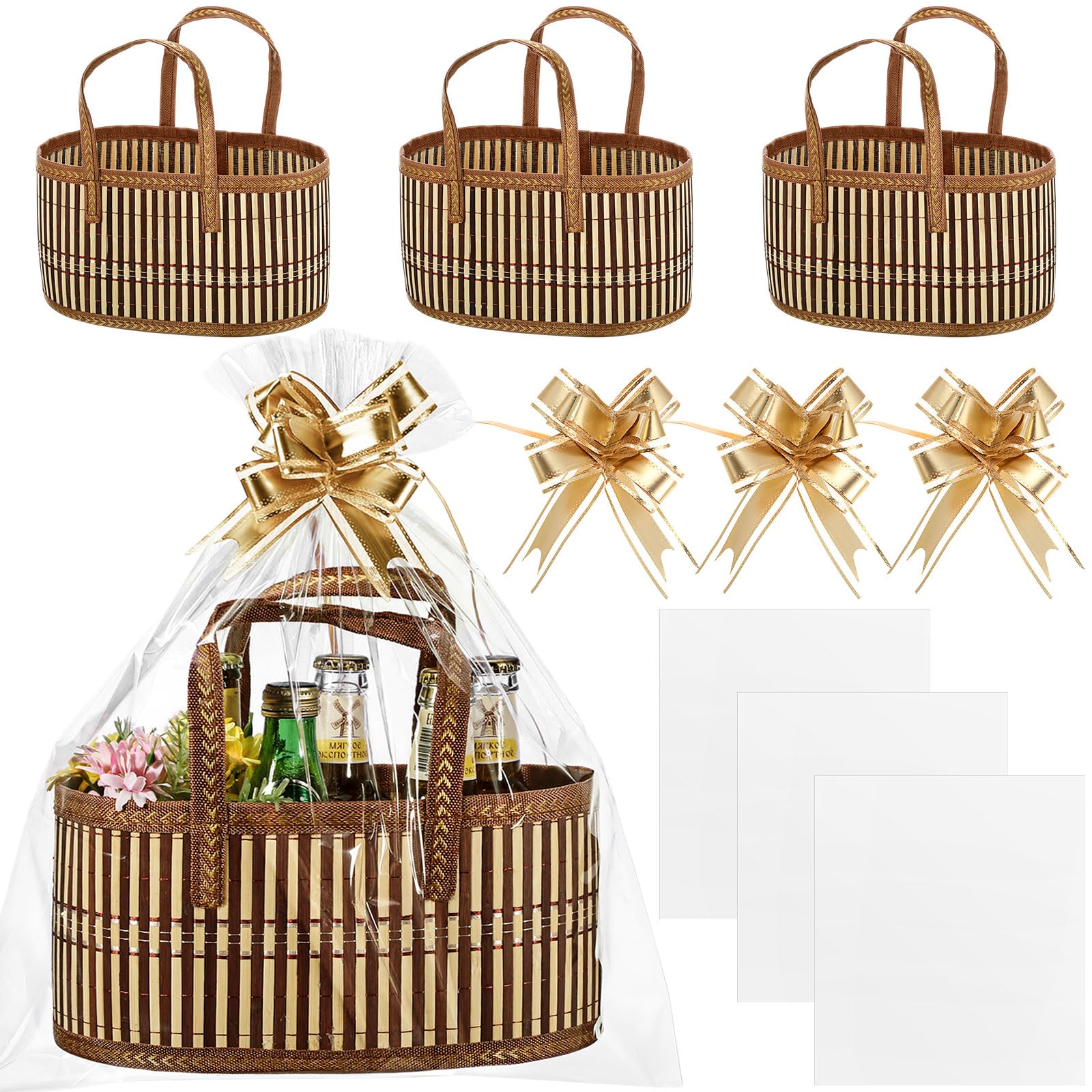 Amazon.com: Reallnaive Baskets for Gifts Empty Sturdy Woven Bamboo Gift ...