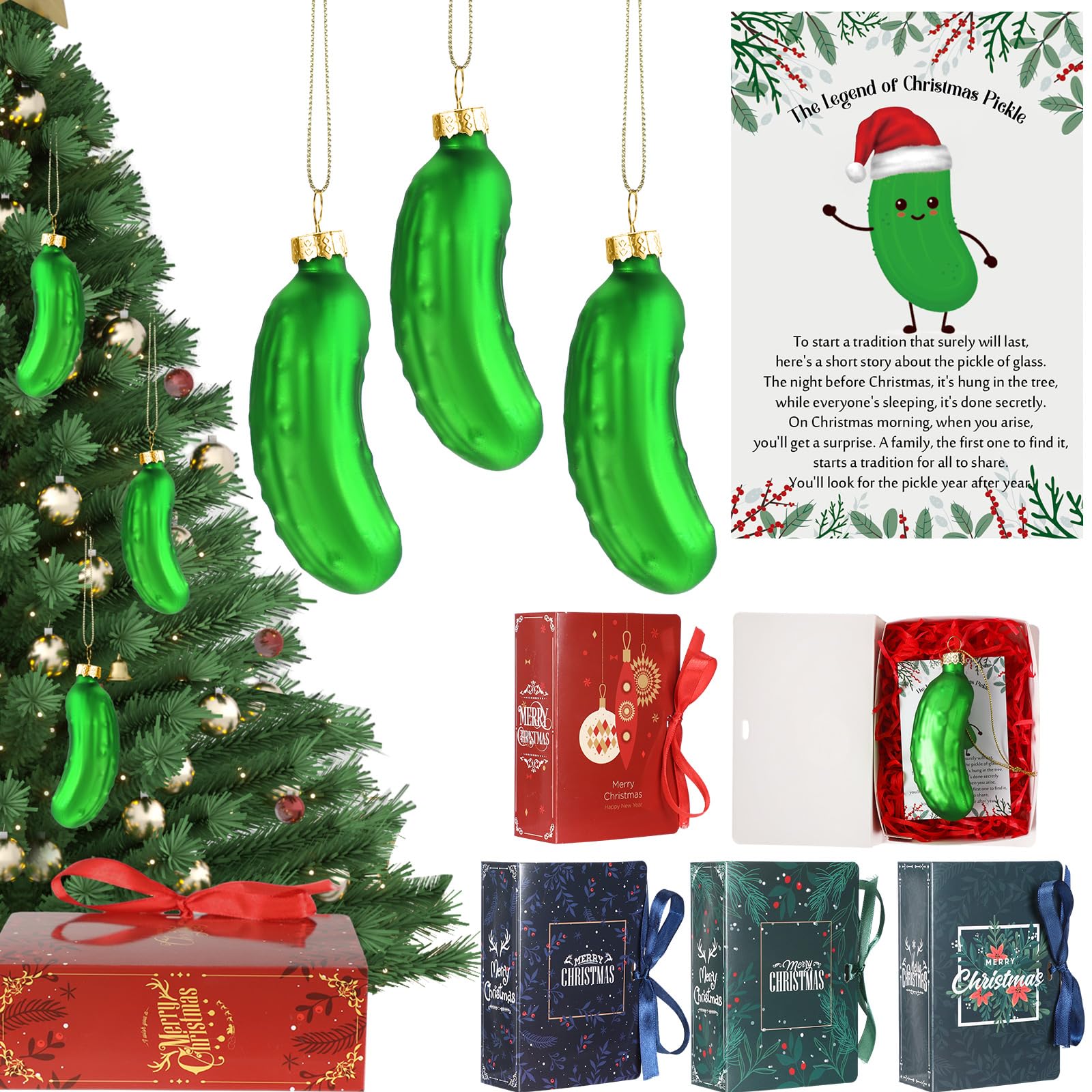 Amazon.com: Shappy 6 Set Christmas Pickle Ornaments Tradition Glass ...